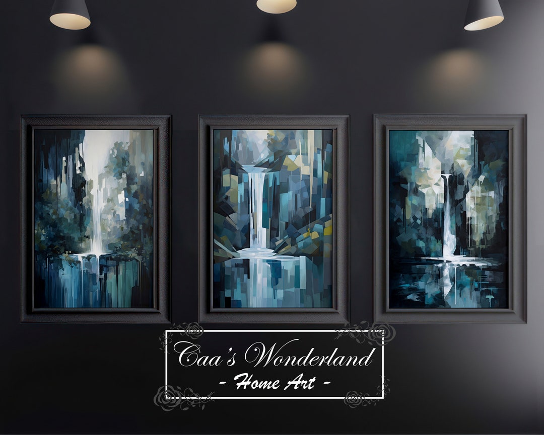 Waterfall Abstract Oil Painting Set of 3 Digital Download, Minimalist ...