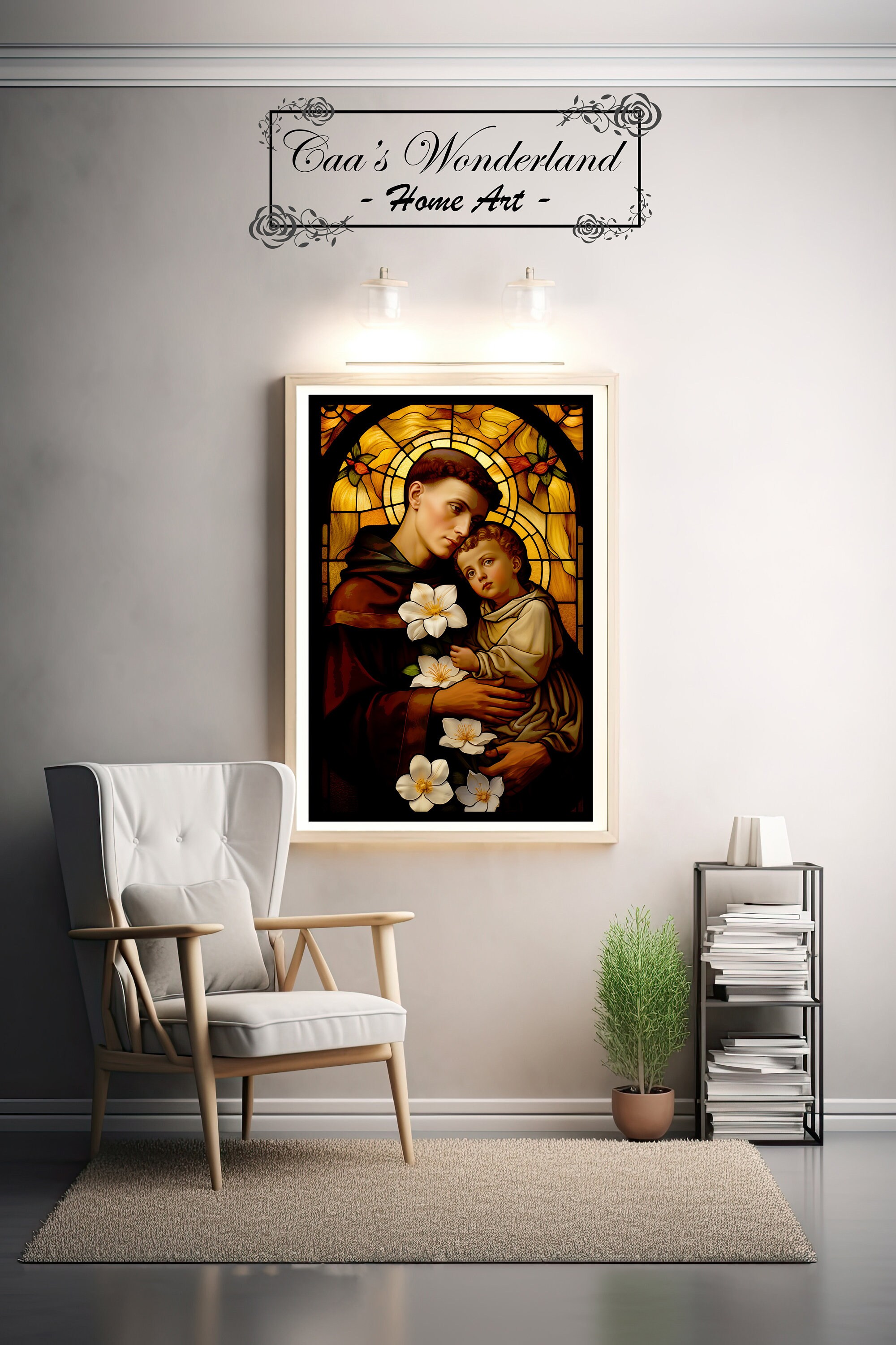 Saint Anthony of Padua Stained Glass Wall Art, Christian Faux Stained ...