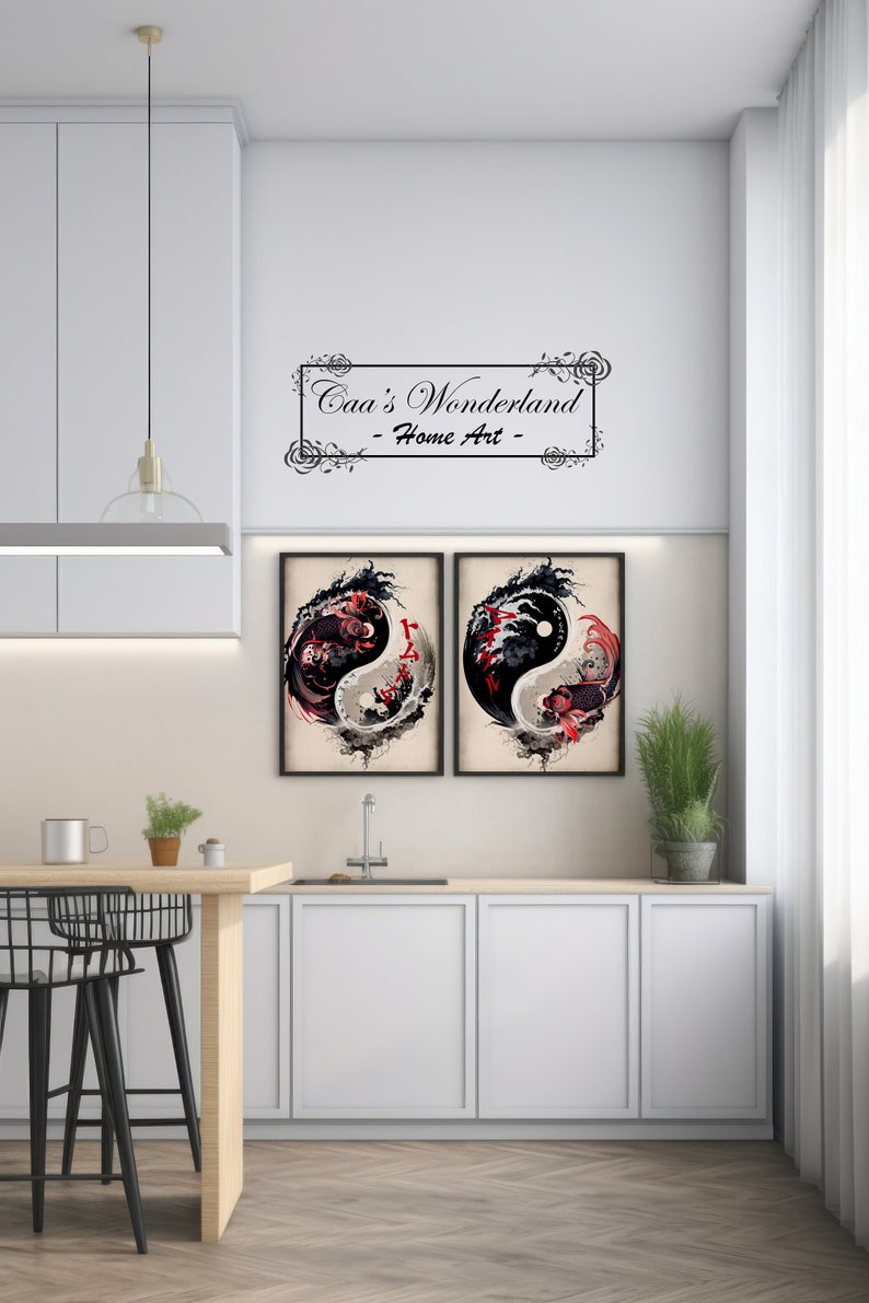 Your Names in Japanese Print Yin Yang Fish Calligraphy Personalized ...