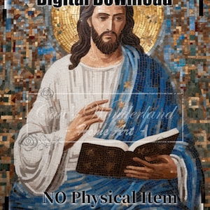 Mosaic Tiles Bible Jesus Wall Art, Christian Faux Stained Glass ...