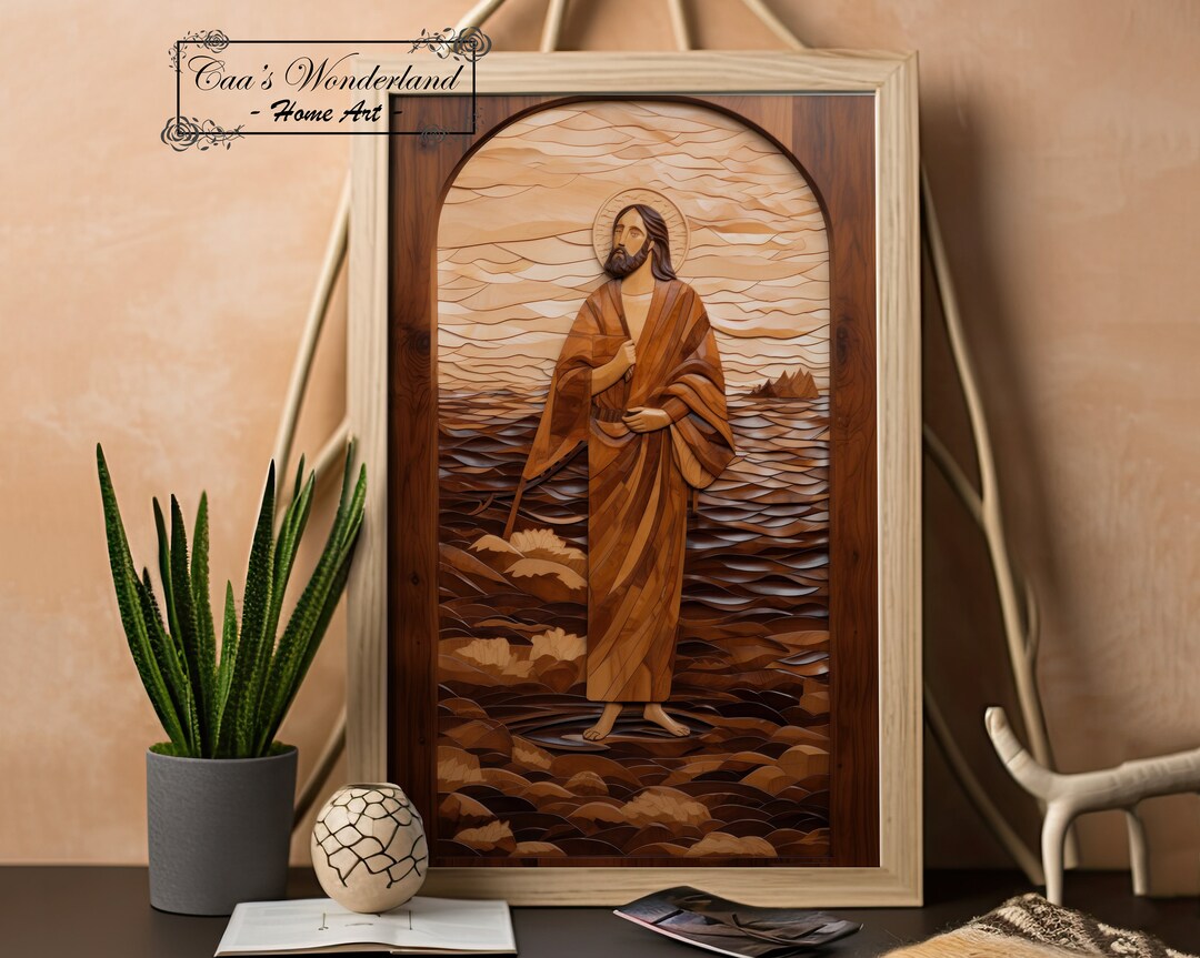 Walking on Water Wood Inlay Wall Art Digital Download, Christian Faux ...