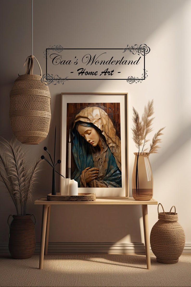 Virgin Mary Bas-relief Sculpture Digital Wall Art, Painted Illusionary ...