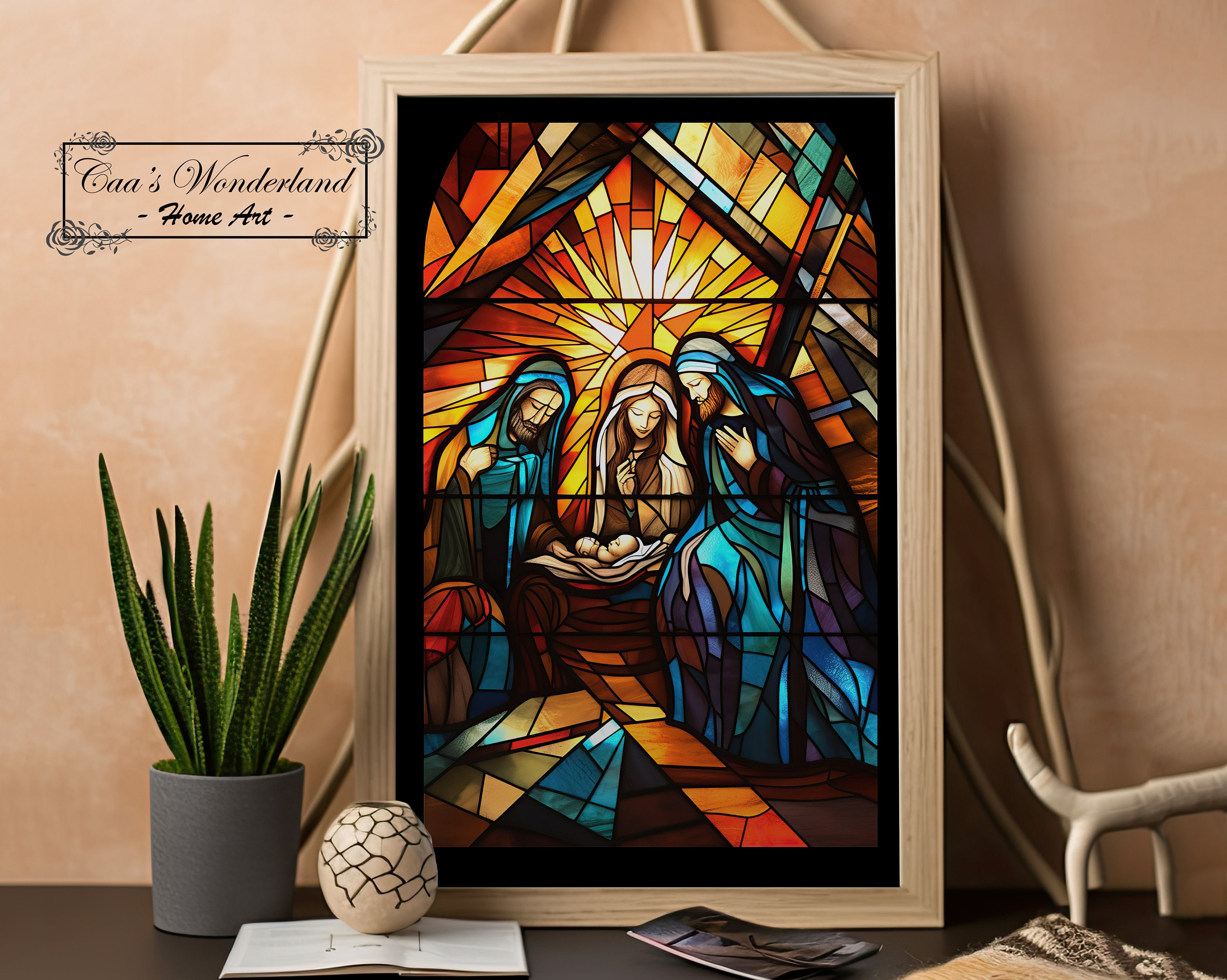 The Nativity Stained Glass Wall Art, Christian Faux Stained Glass ...