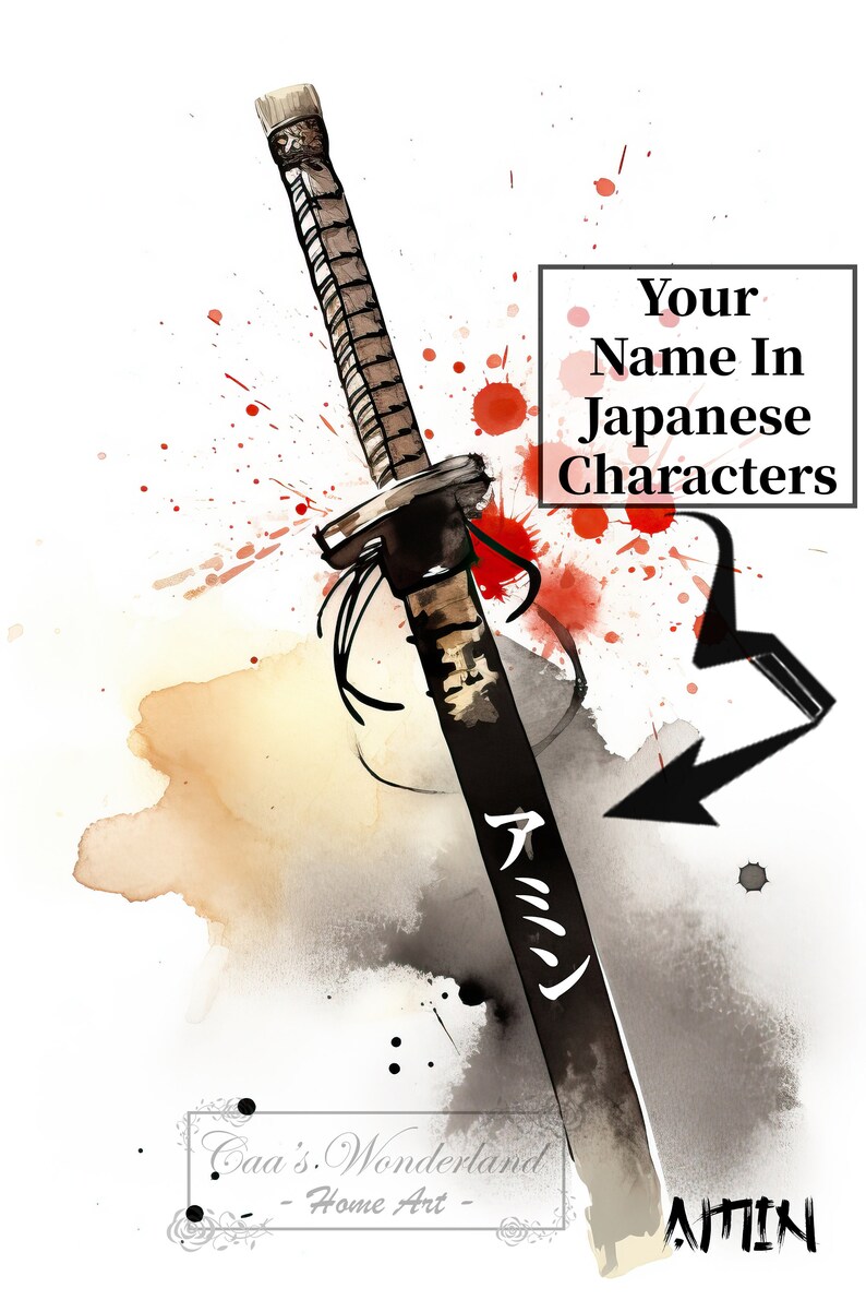 Your Name in Japanese Print Katana Calligraphy, Personalized Katakana ...