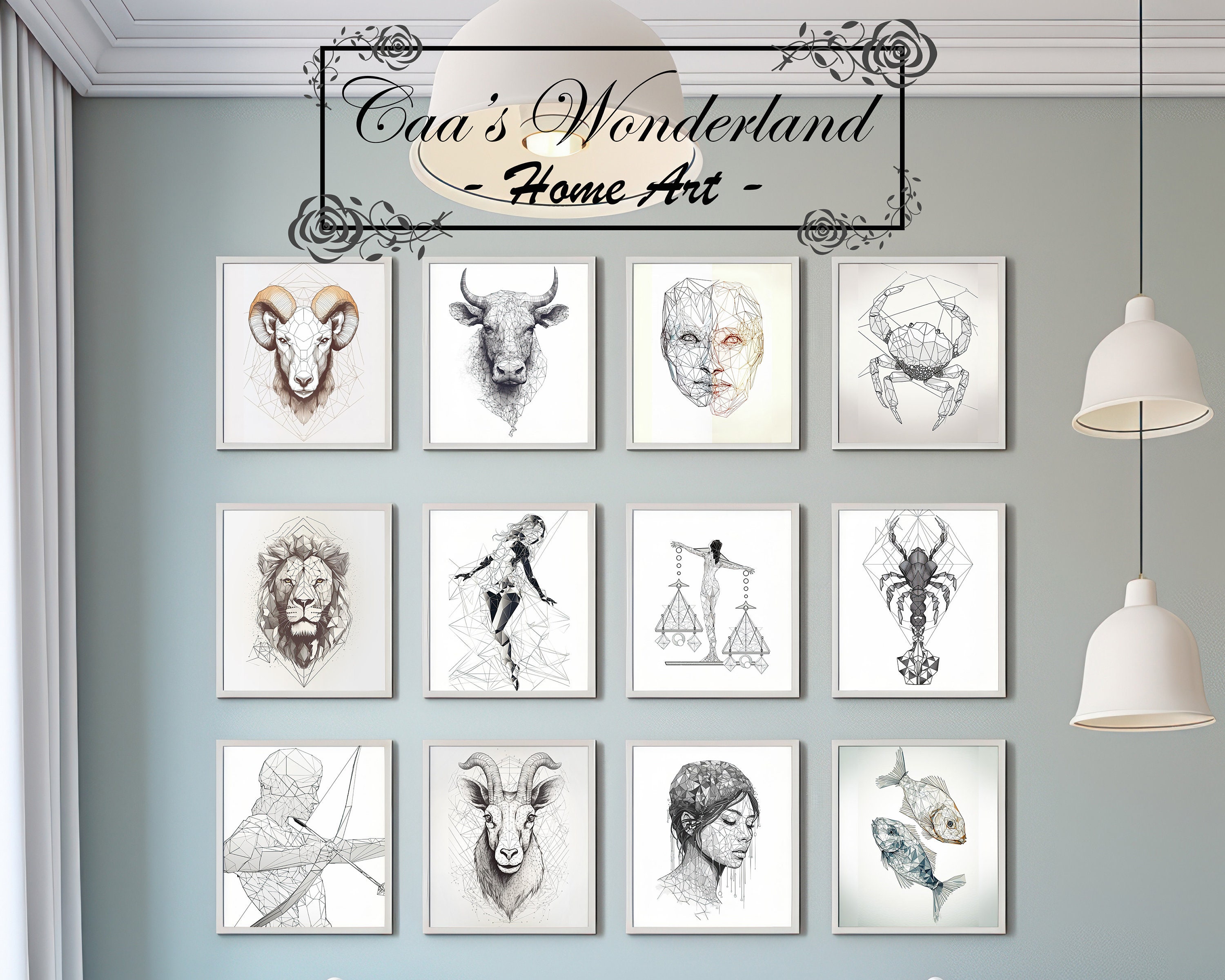 Leo Printable Digital Wall Art, Minimalist Geometric Zodiac Sign Unique ...