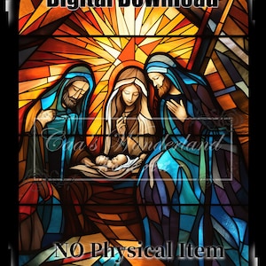 The Nativity Stained Glass Wall Art, Christian Faux Stained Glass ...
