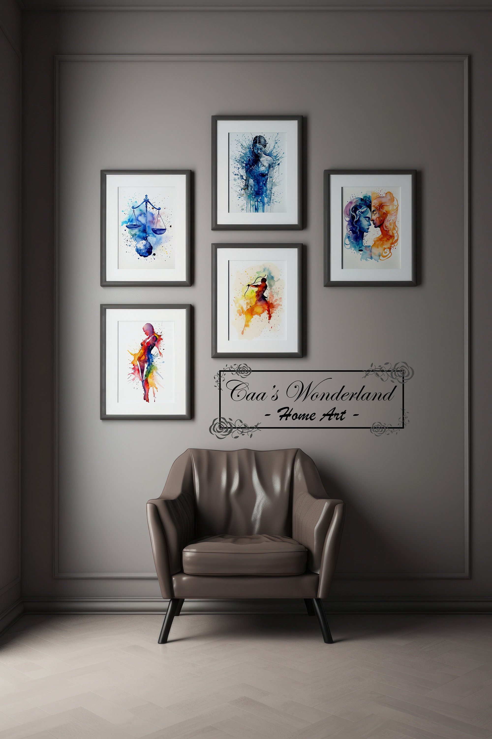 Zodiac Signs Printable Digital Wall Art Bundle, Unique Watercolor ...