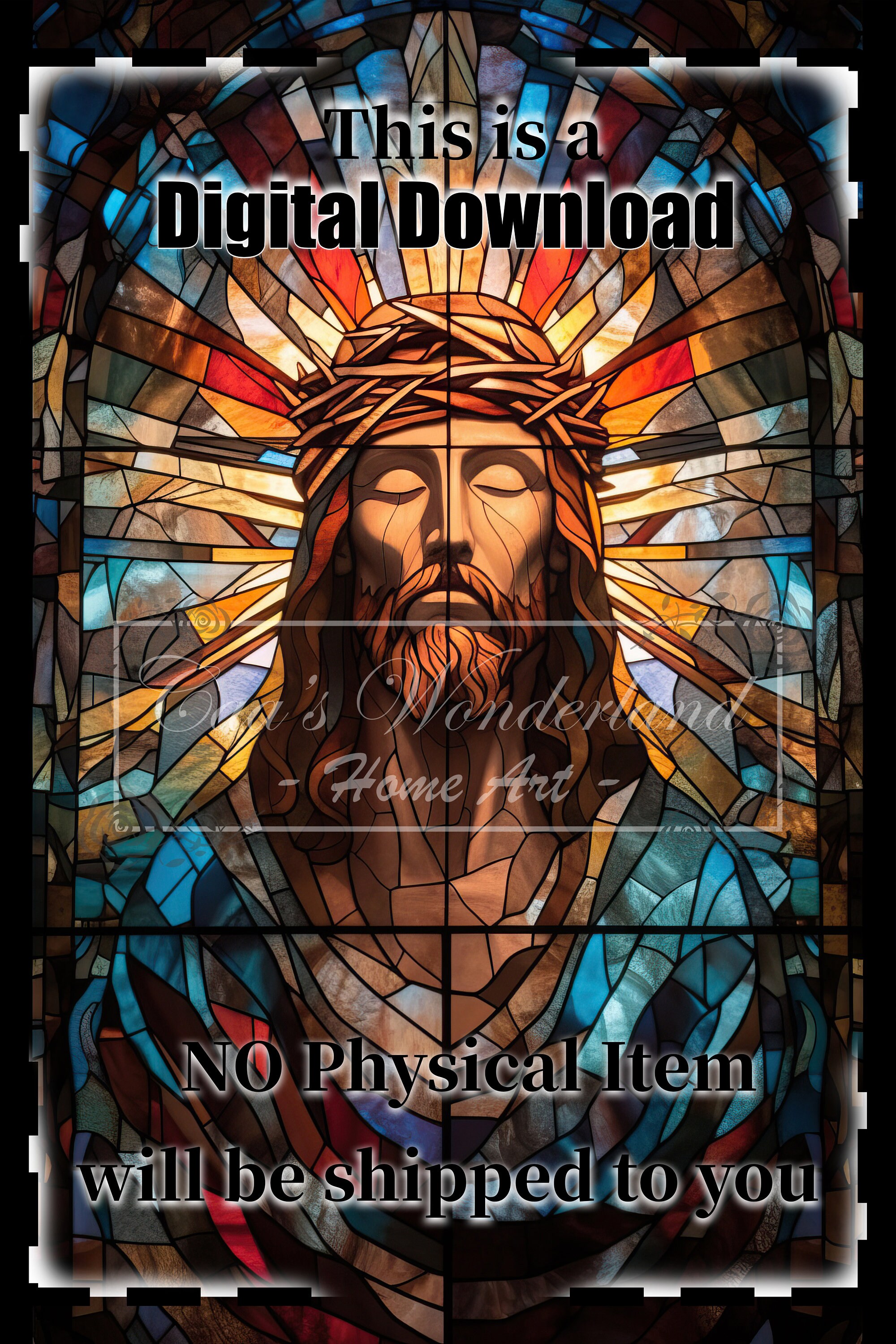 Crown of Thorns Stained Glass Wall Art, Christian Faux Stained Glass ...