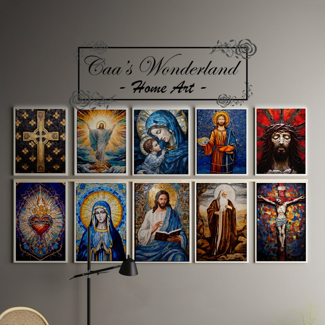 Christian Mosaic Tiles Bundle Wall Art, 10 Px, Faux Stained Glass ...