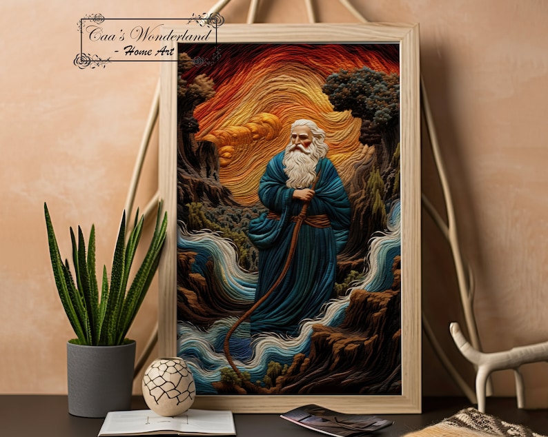 Moses Faux Embroidery Inspired Wall Art, Printable Religious Textile ...