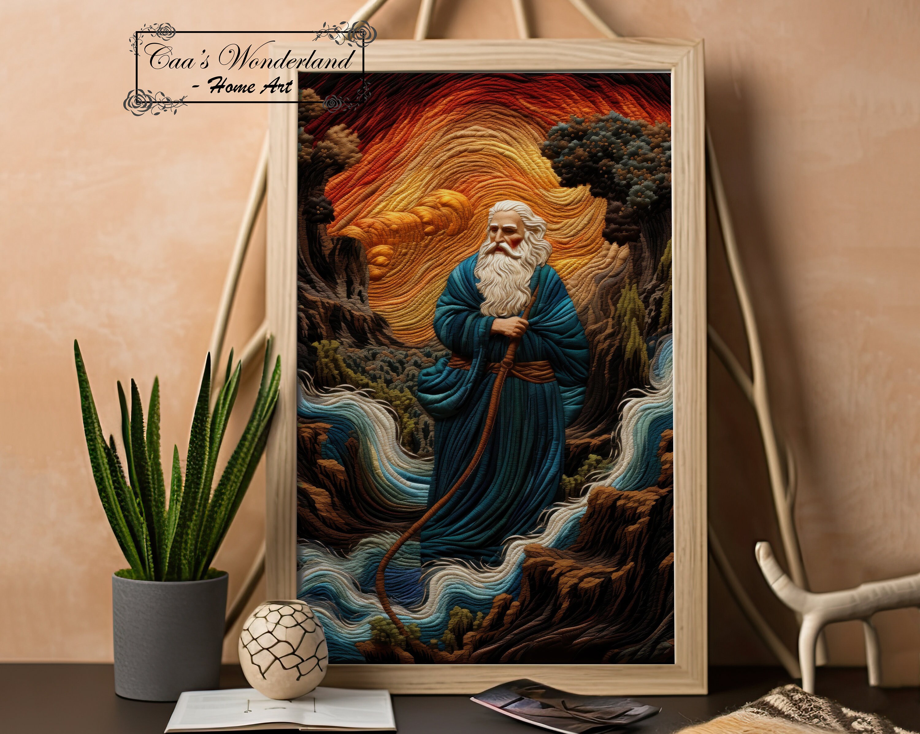Moses Faux Embroidery Inspired Wall Art, Printable Religious Textile ...
