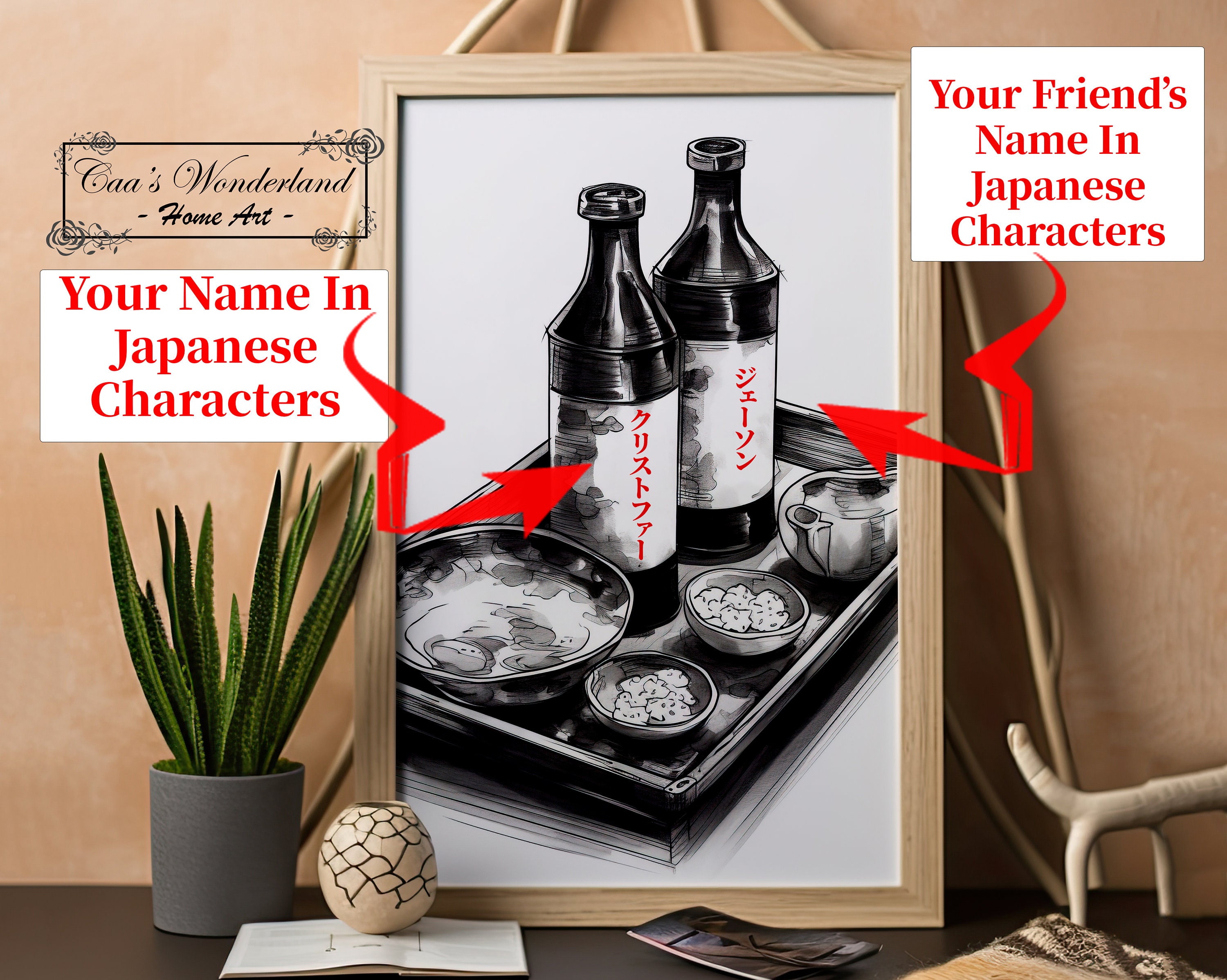 Your Names in Japanese Print Sake Tray Calligraphy - Etsy