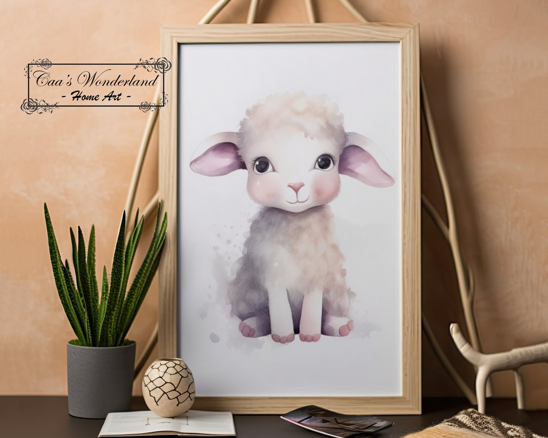 Baby Sheep Nursery Digital Watercolor Painting Colorful Wall Art ...