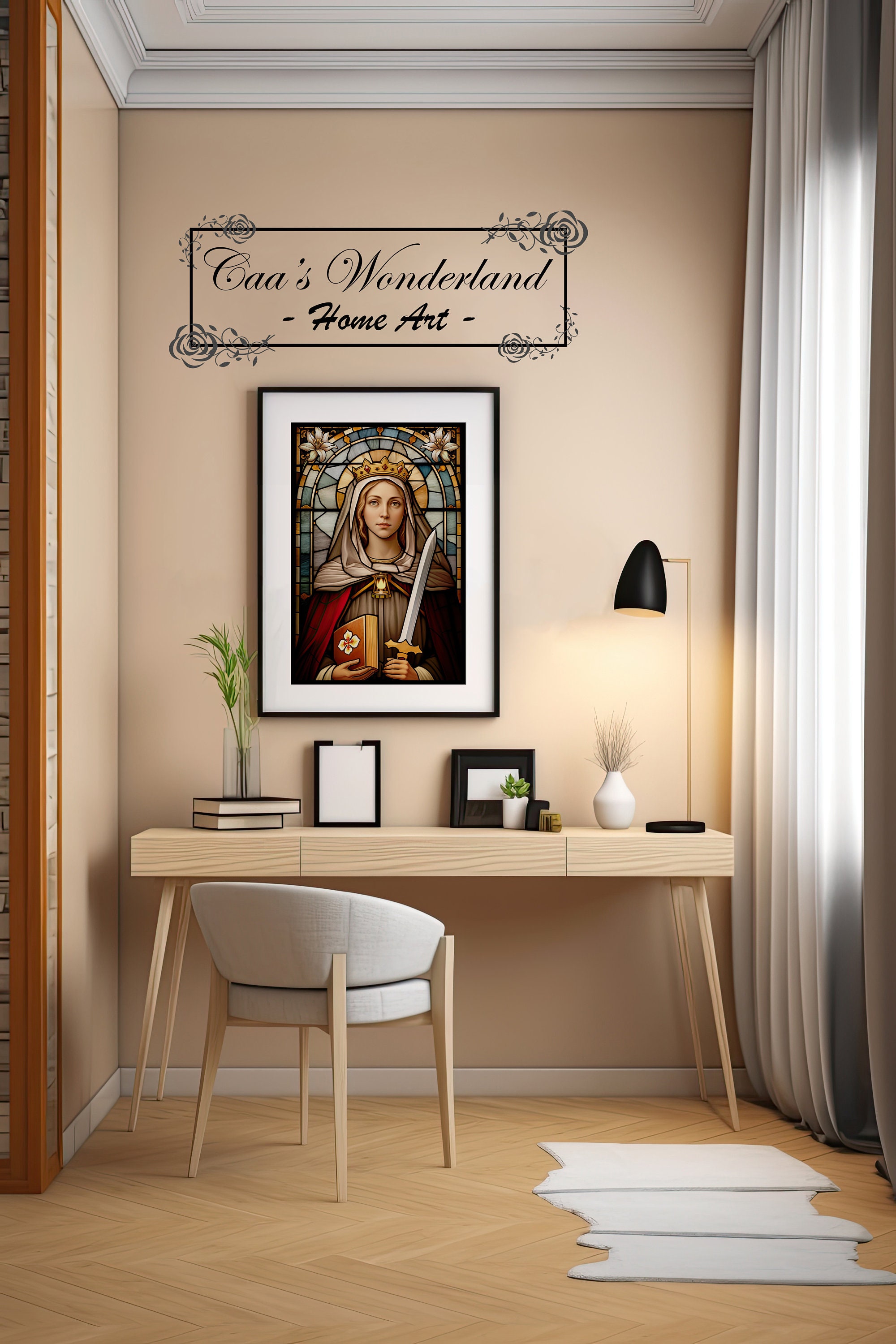 Saint Dymphna Stained Glass Wall Art, Christian Faux Stained Glass ...
