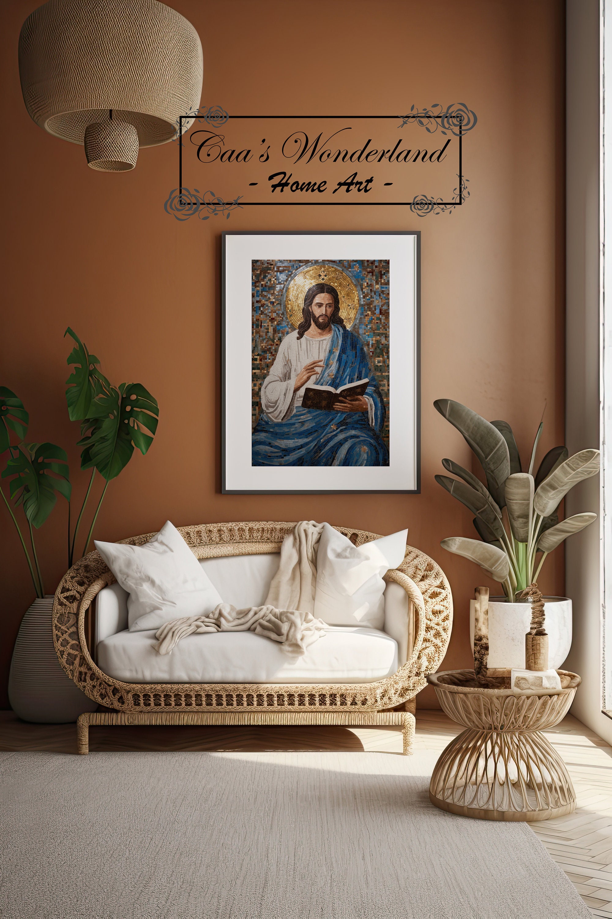 Mosaic Tiles Bible Jesus Wall Art, Christian Faux Stained Glass ...
