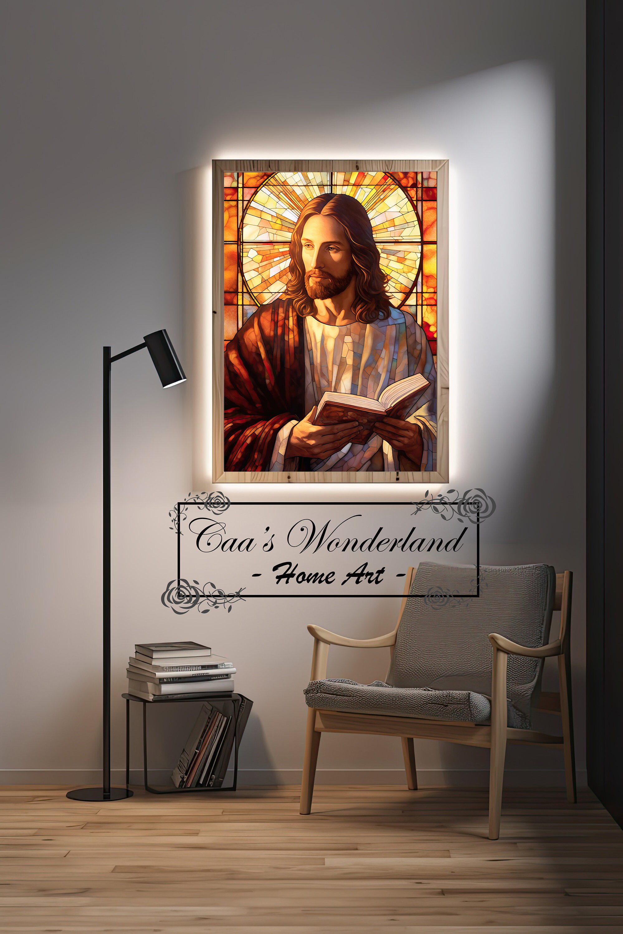 Jesus Stained Glass Wall Art, Christian Faux Stained Glass, Printable ...