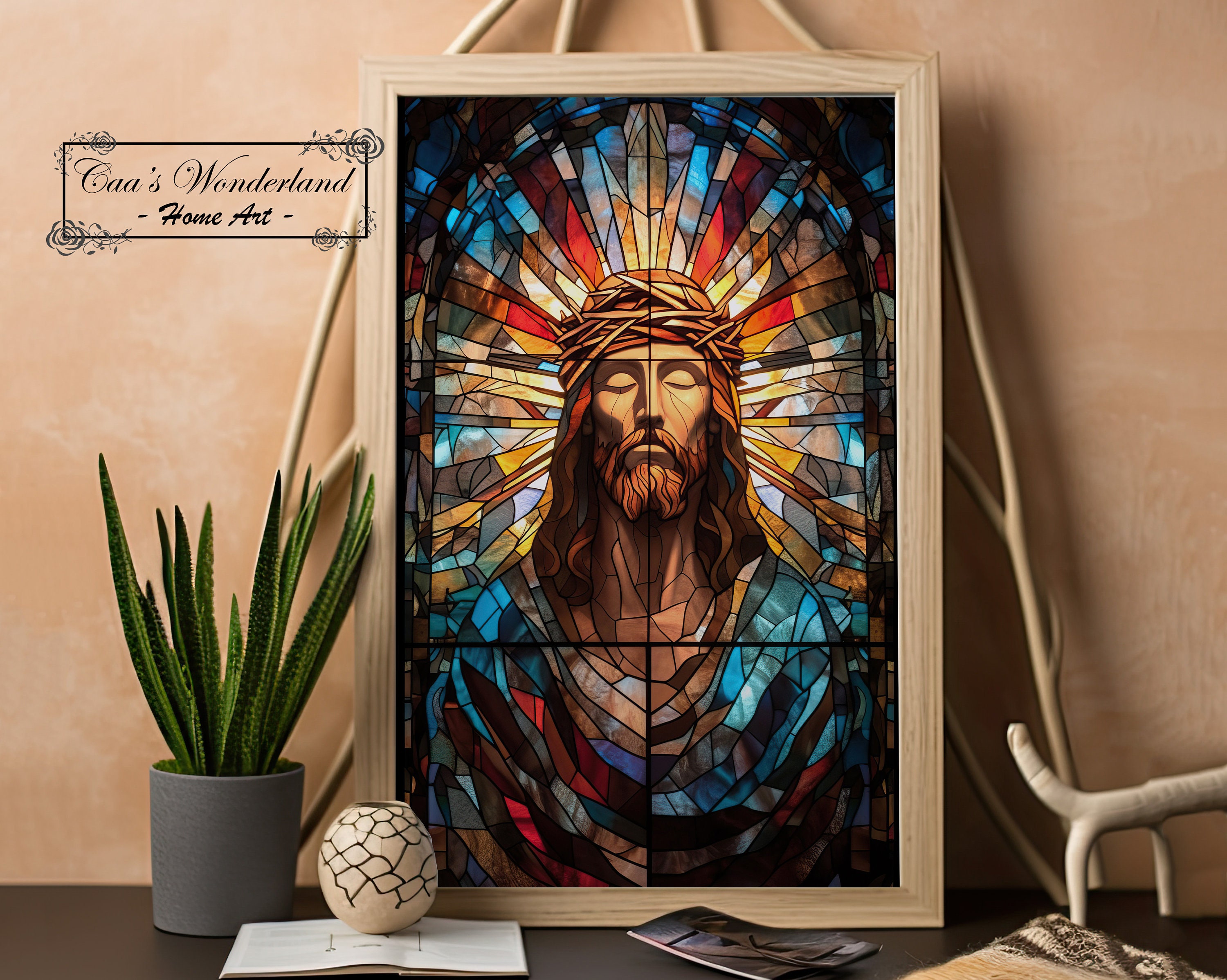 Crown of Thorns Stained Glass Wall Art, Christian Faux Stained Glass ...