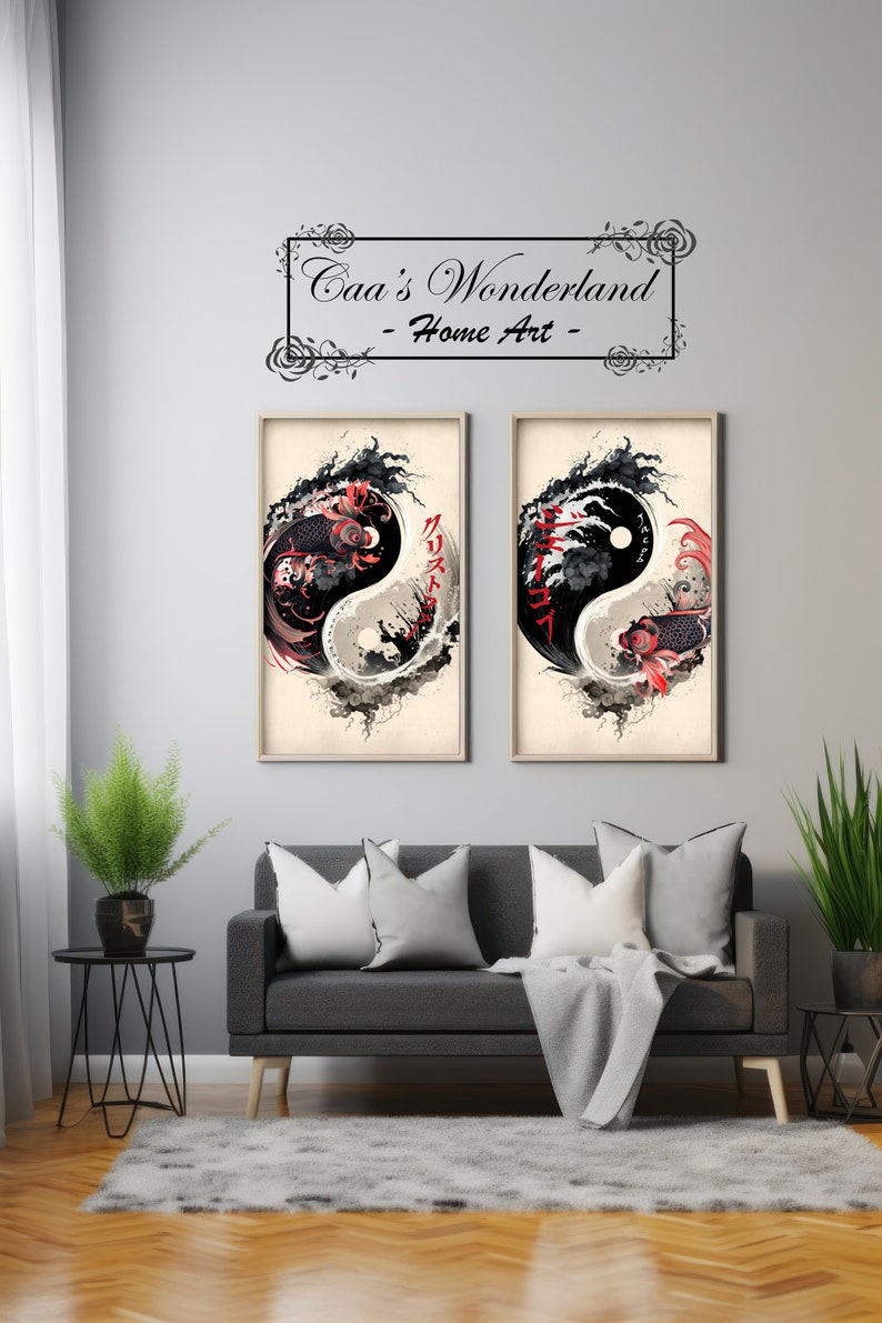 Your Names in Japanese Print Yin Yang Fish Calligraphy Personalized ...