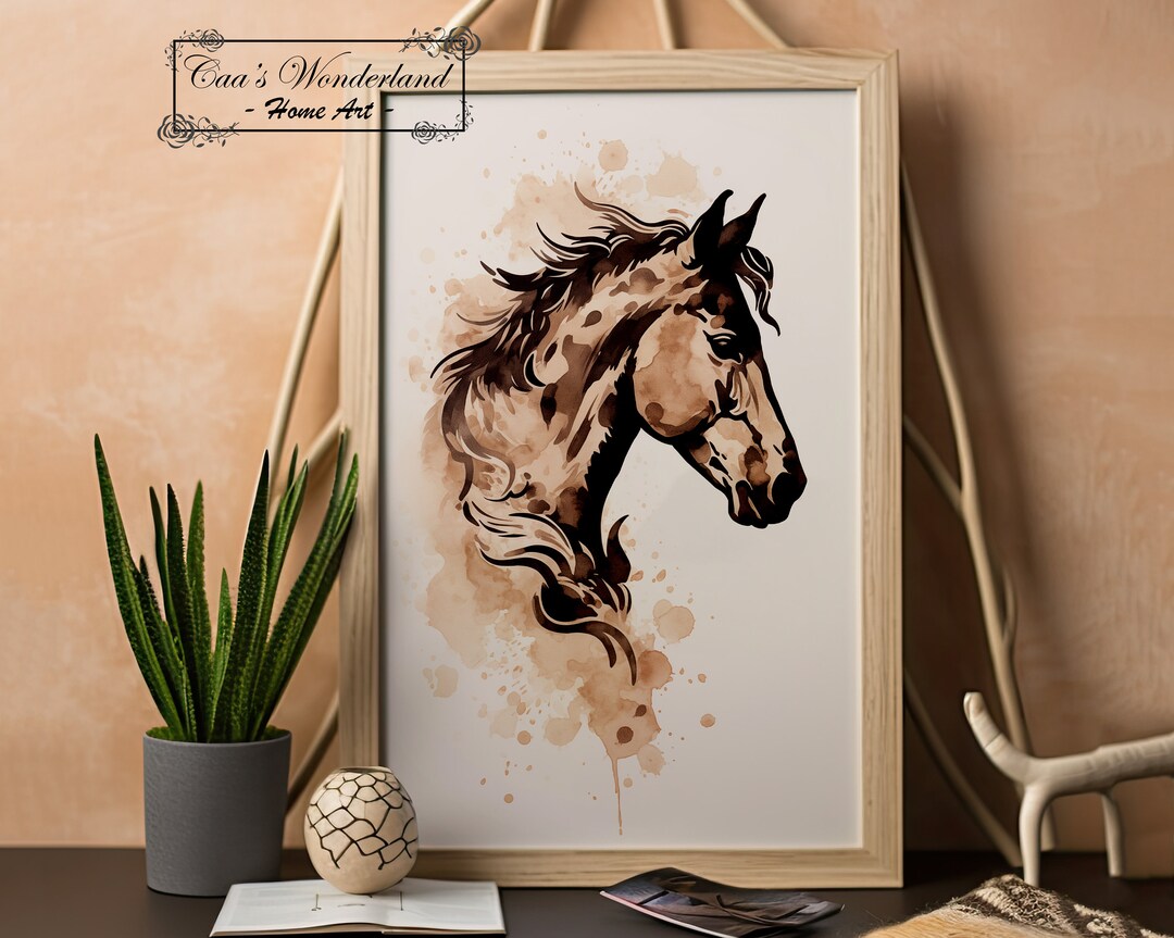 Sepia Horse Watercolor Painting Digital Wall Art, Vibrant Adorable ...