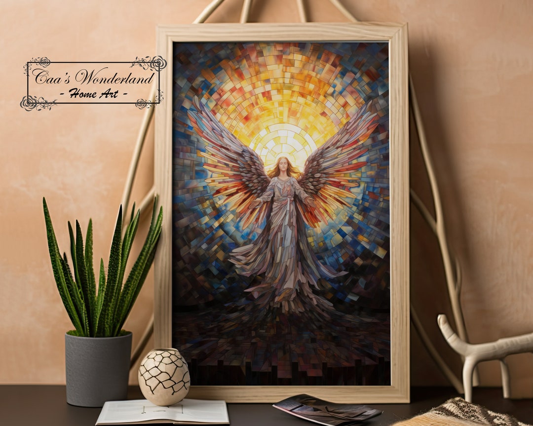 Mosaic Tiles Sunrise Angel Wall Art, Christian Faux Stained Glass ...