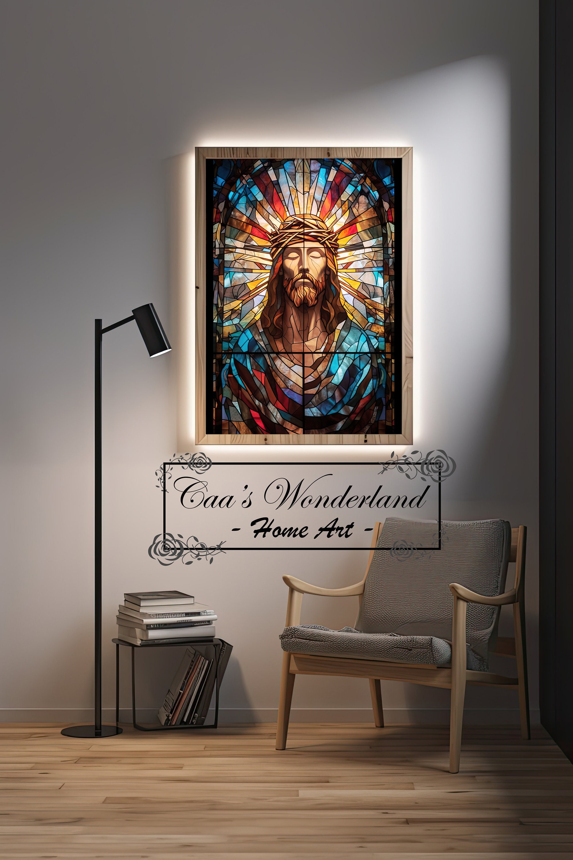 Crown of Thorns Stained Glass Wall Art, Christian Faux Stained Glass ...