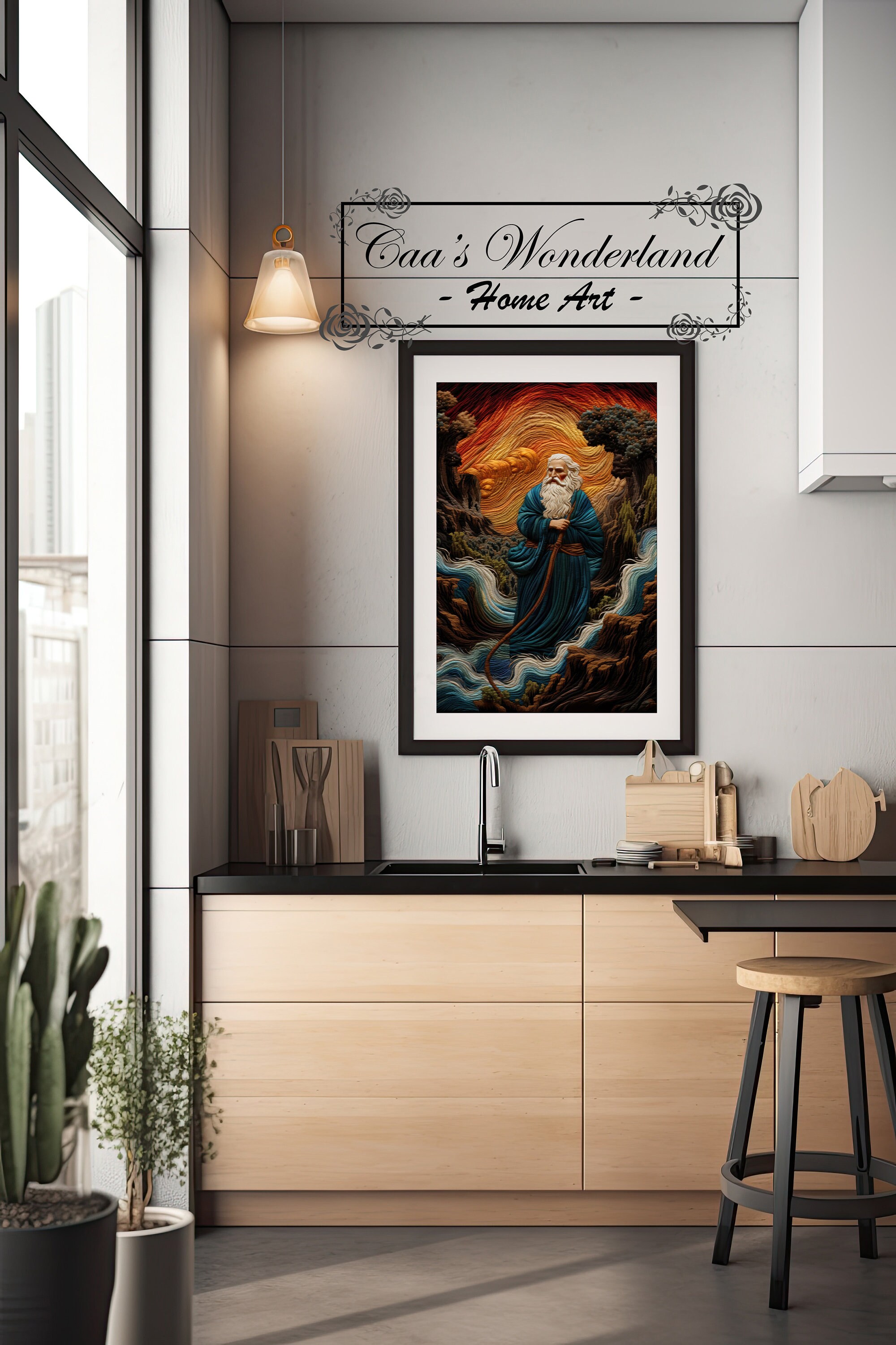 Moses Faux Embroidery Inspired Wall Art, Printable Religious Textile ...