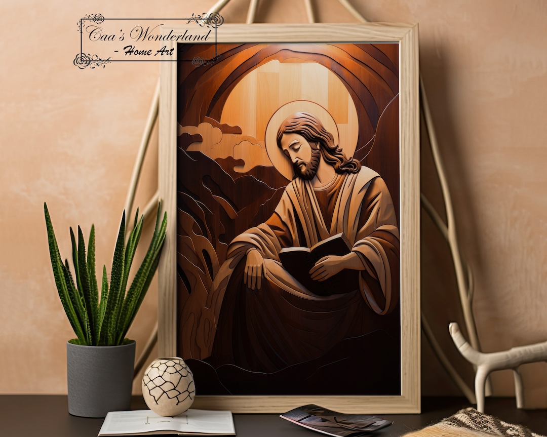 Bible Jesus Wood Inlay Wall Art Digital Download, Christian Faux Veneer ...