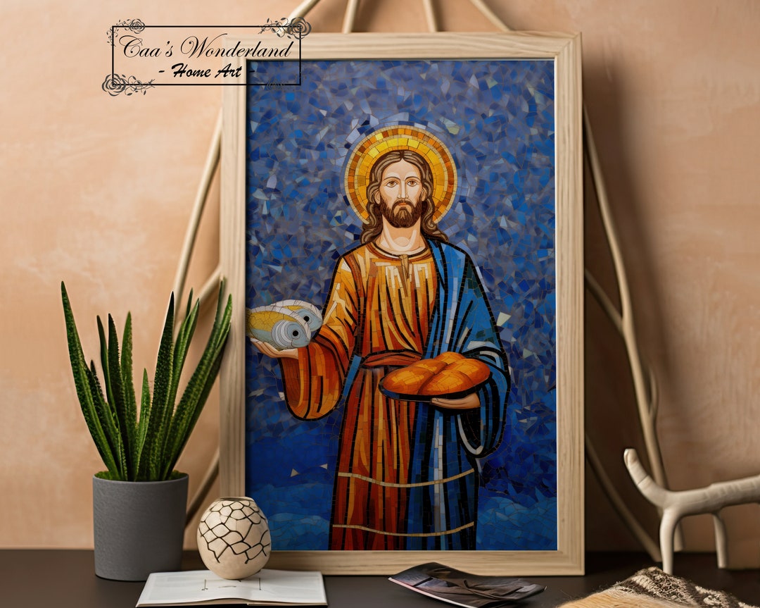 Mosaic Tiles Jesus Feeding the 5000 Wall Art Christian Faux Stained ...