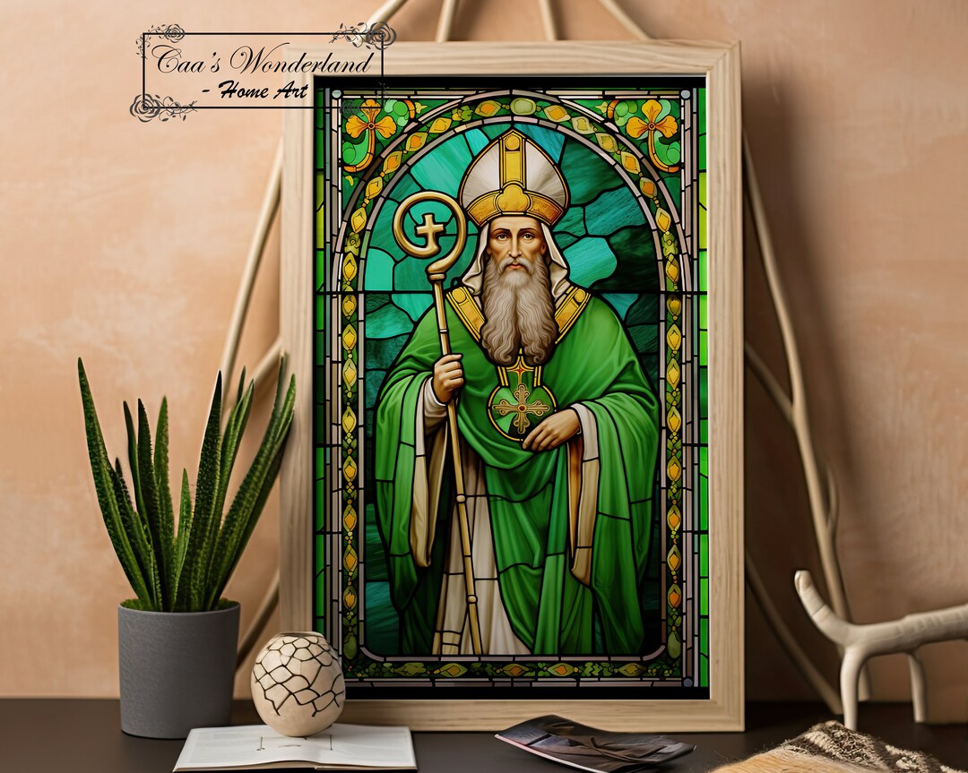 Saint Patrick Stained Glass Wall Art, Christian Faux Stained Glass ...