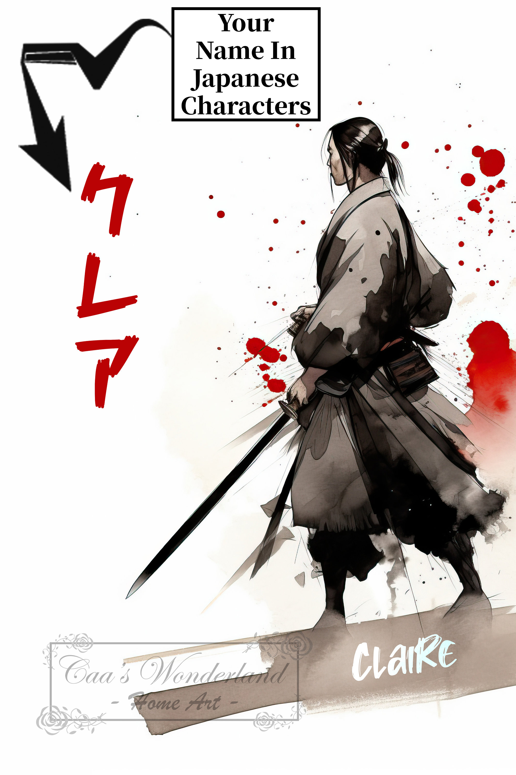 Your Name in Japanese Print Samurai Side Calligraphy, Personalized ...