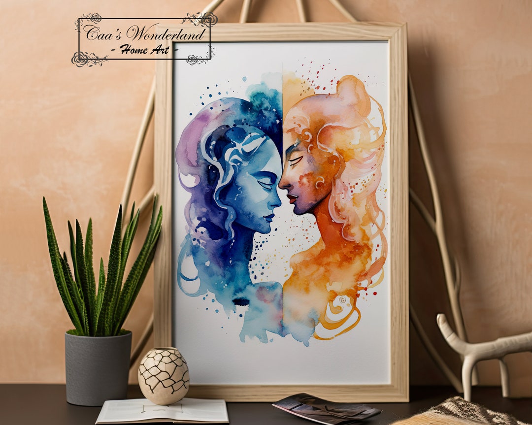 Gemini Zodiac Sign Printable Digital Wall Art, Unique Watercolor ...