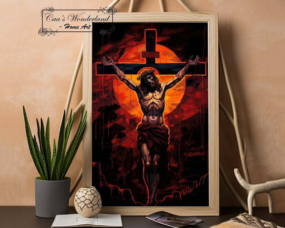 Crimson Crucifix Christian Wall Art, Digital Download Contemporary ...