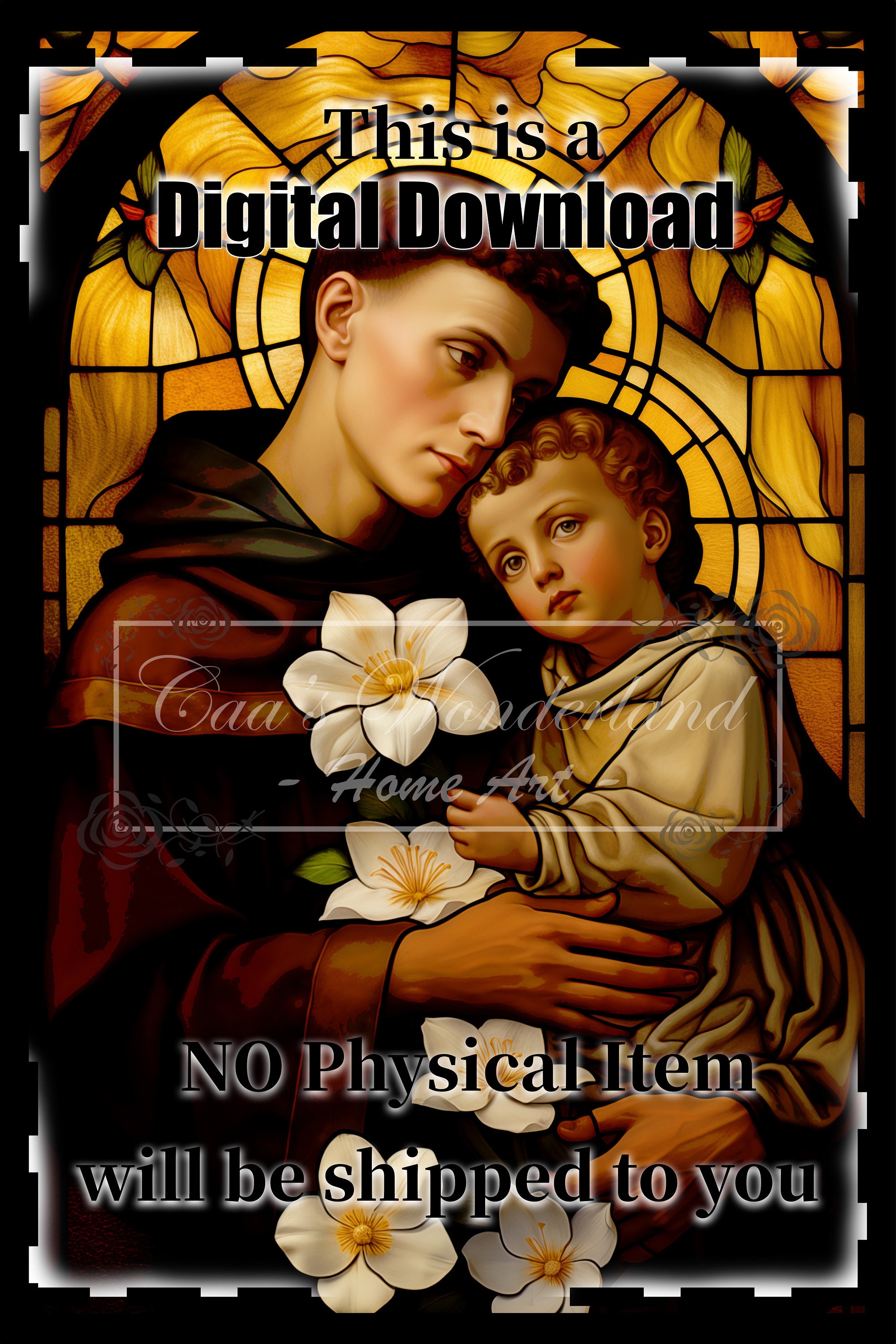 Saint Anthony of Padua Stained Glass Wall Art, Christian Faux Stained ...