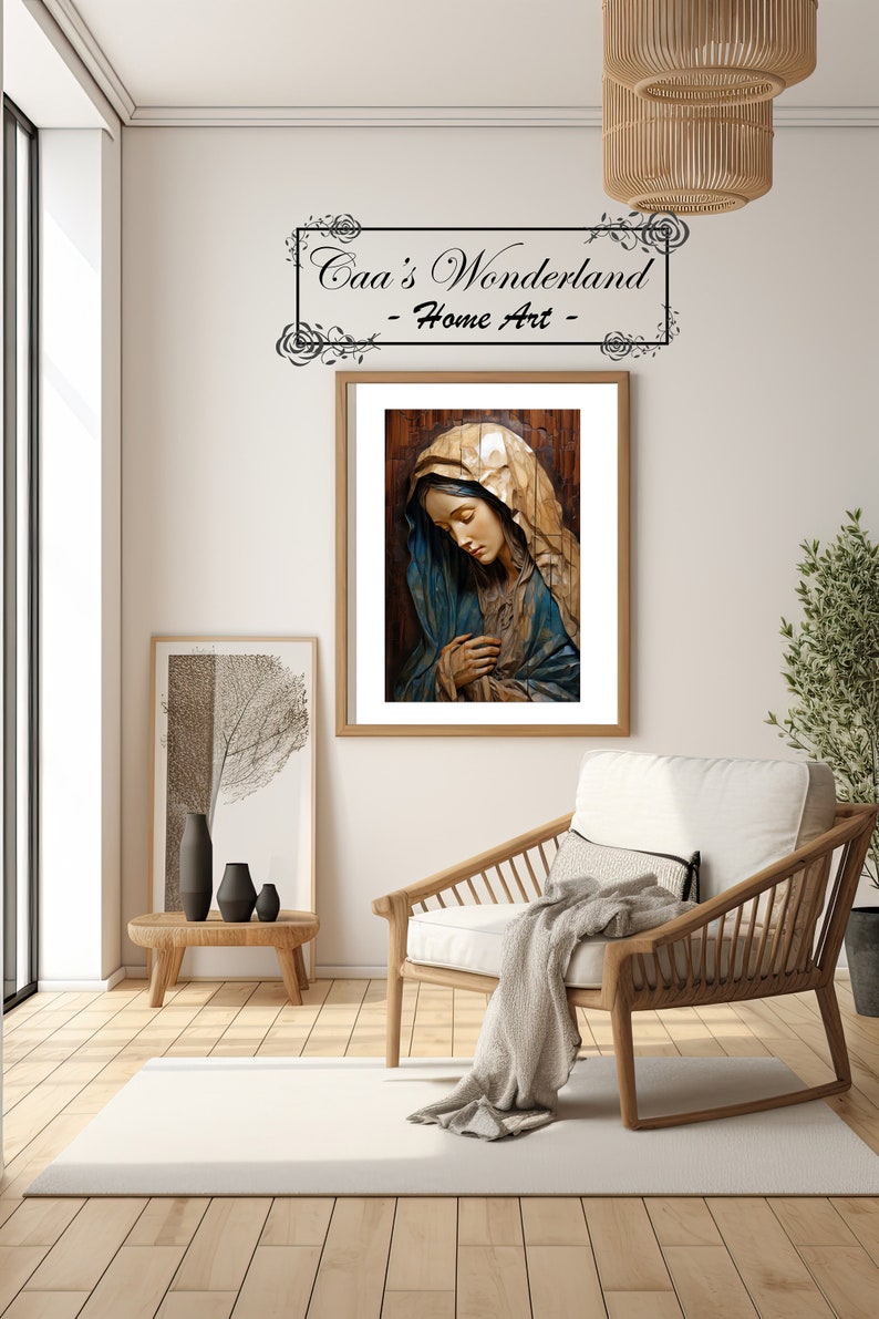 Virgin Mary Bas-relief Sculpture Digital Wall Art, Painted Illusionary ...