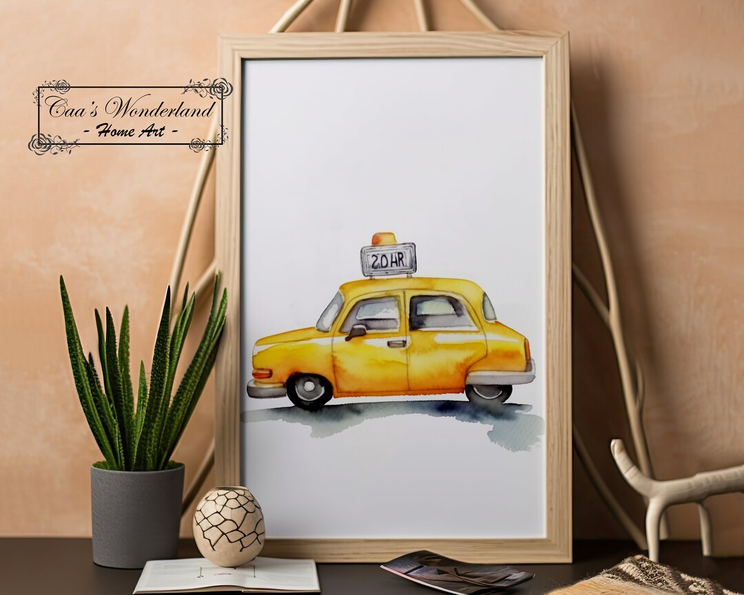 Taxi Car Vehicle Nursery Wall Art, Digital Download Watercolor ...