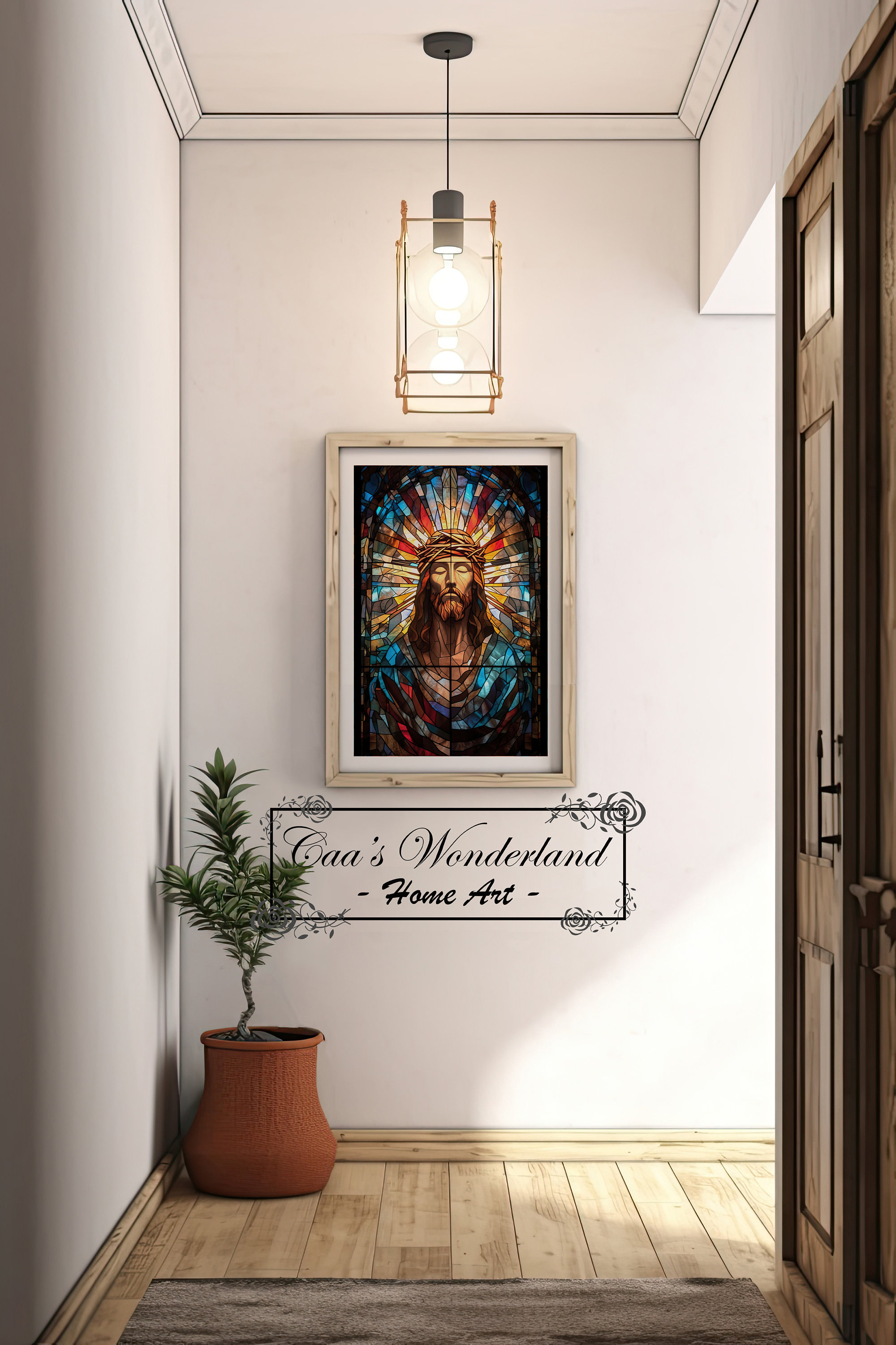 Crown of Thorns Stained Glass Wall Art, Christian Faux Stained Glass ...
