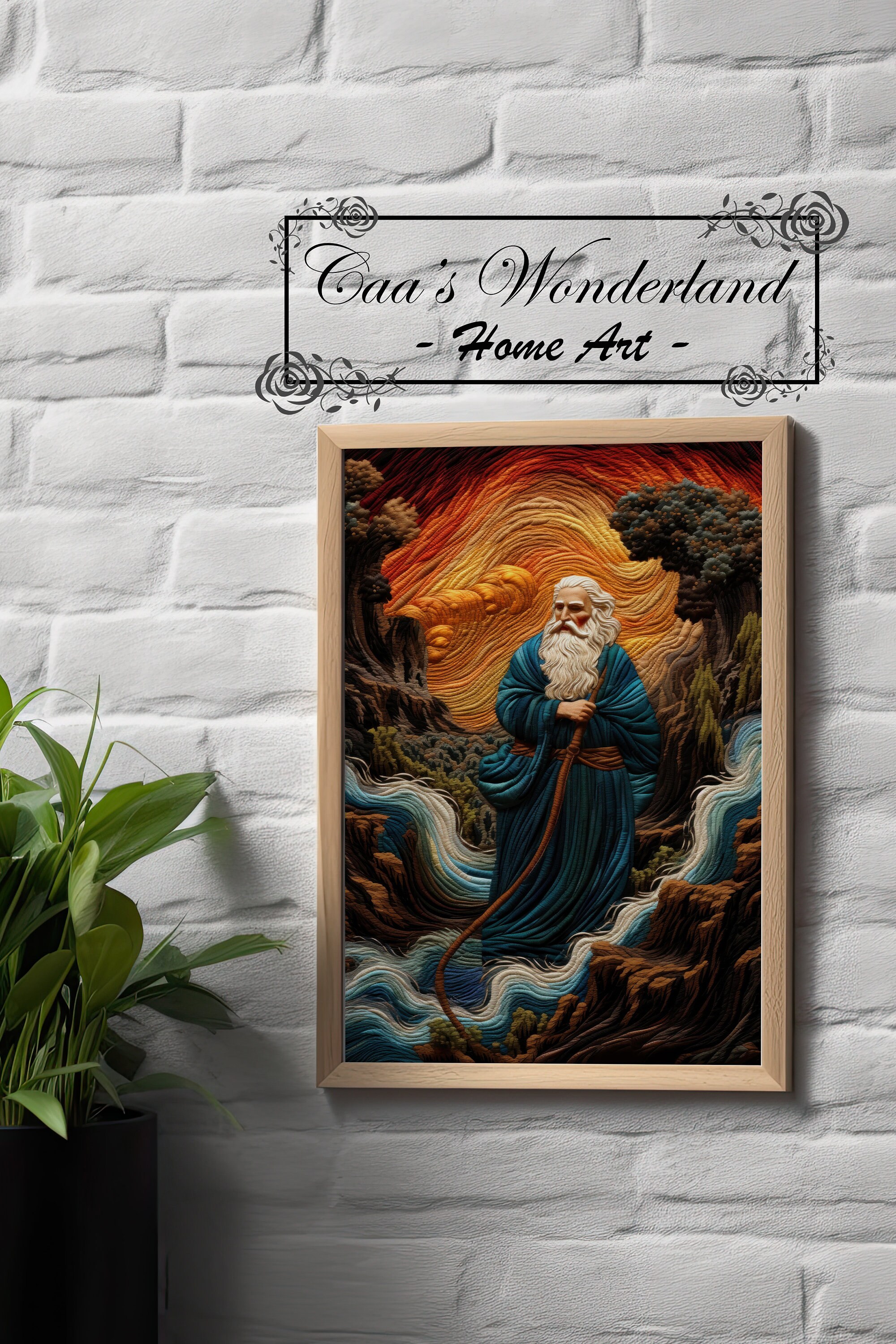 Moses Faux Embroidery Inspired Wall Art, Printable Religious Textile ...