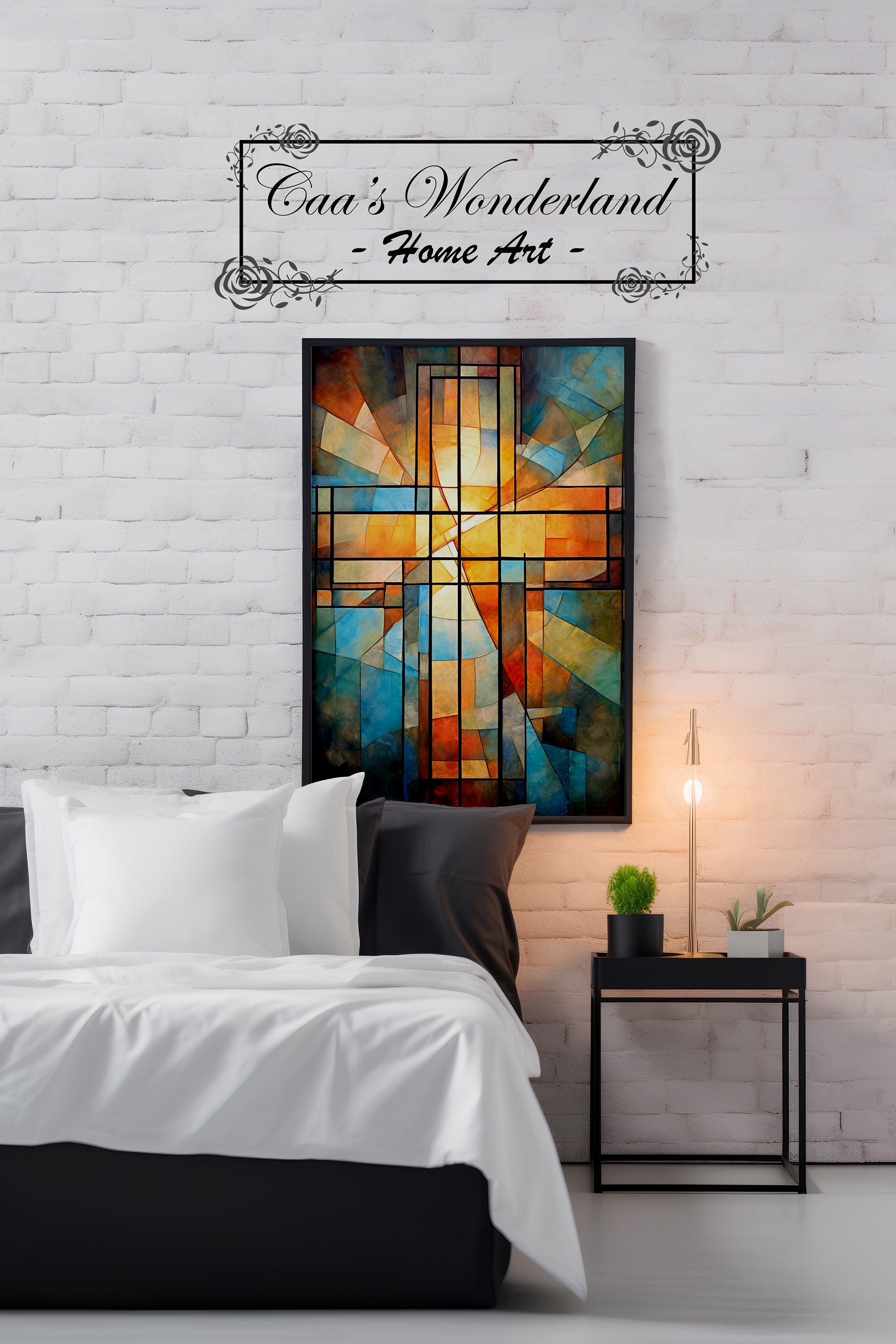 Cross Stained Glass Wall Art, Christian Faux Stained Glass, Printable ...