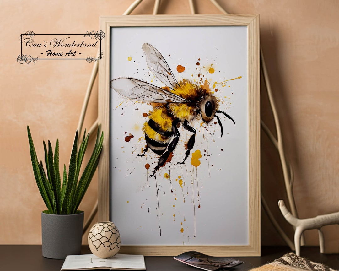 Bee Watercolor Painting Digital Wall Art, Vibrant Adorable Nursery ...