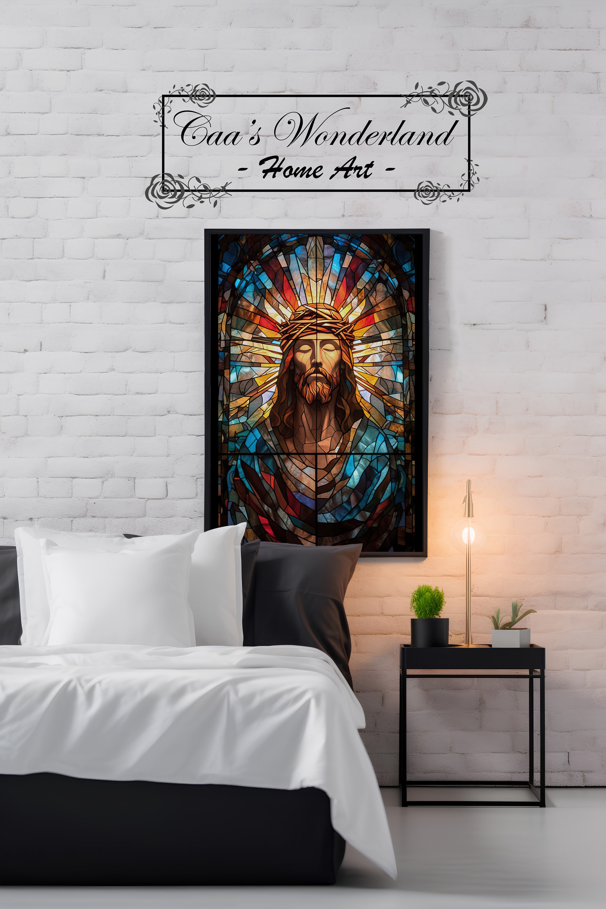 Crown of Thorns Stained Glass Wall Art, Christian Faux Stained Glass ...