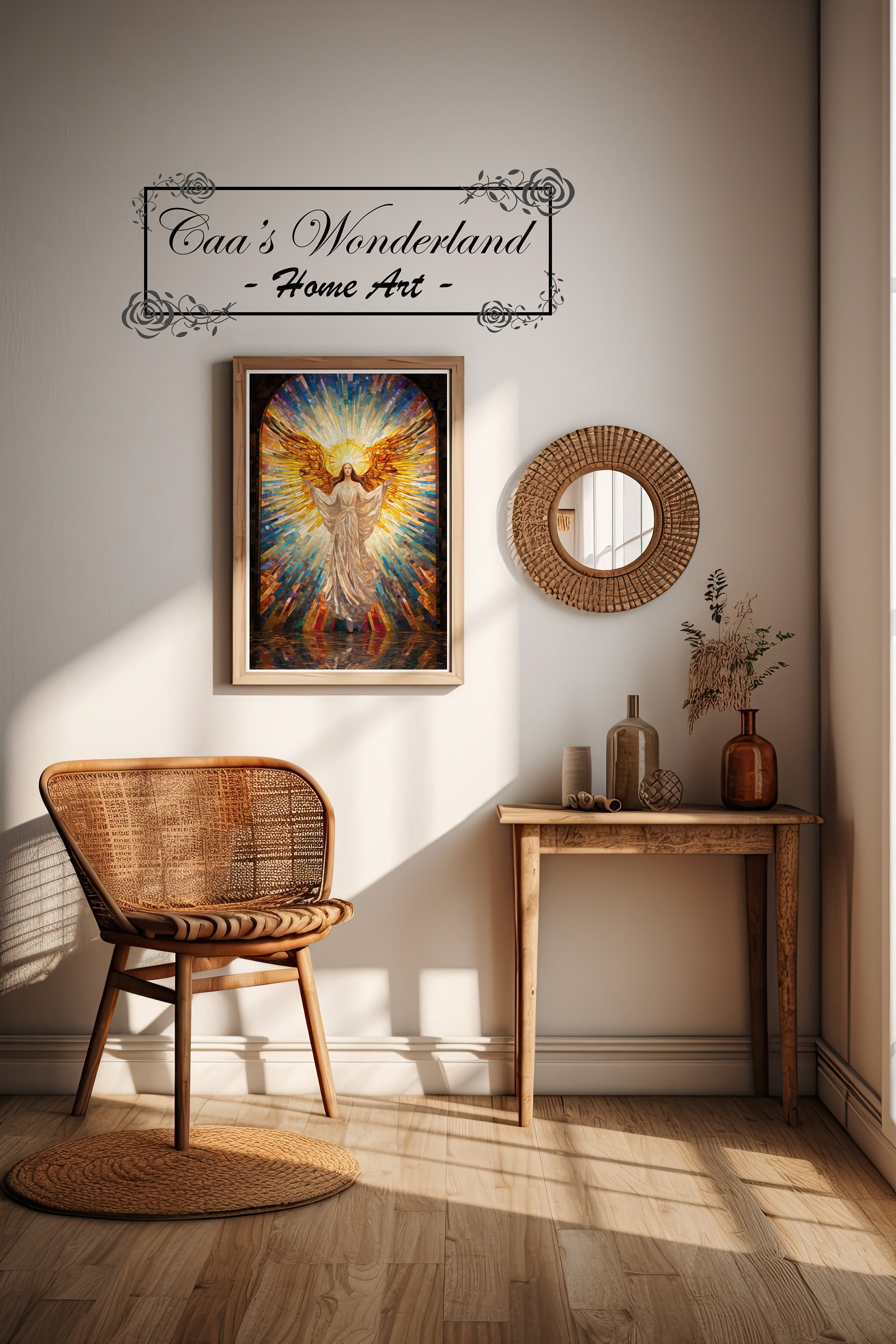 Mosaic Tiles Window Angel Wall Art, Christian Faux Stained Glass ...