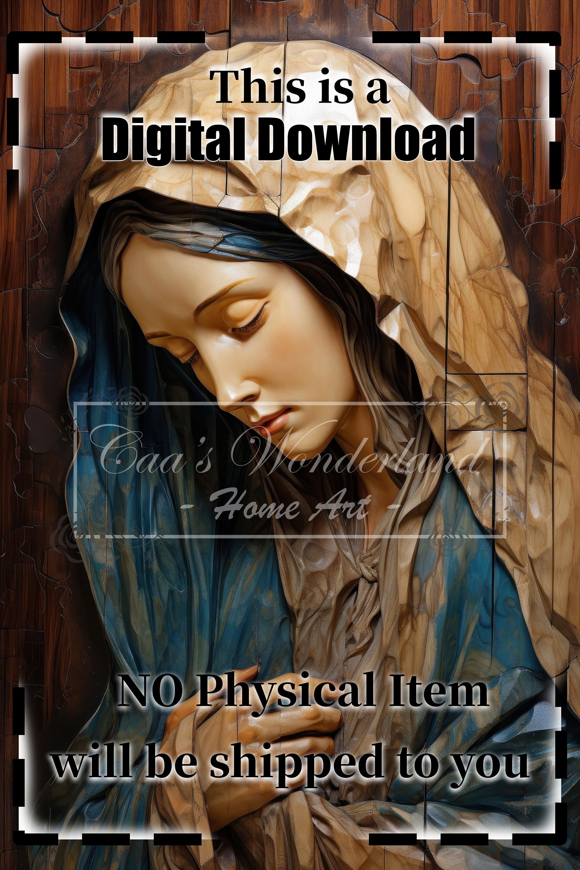 Virgin Mary Bas-relief Sculpture Digital Wall Art, Painted Illusionary ...