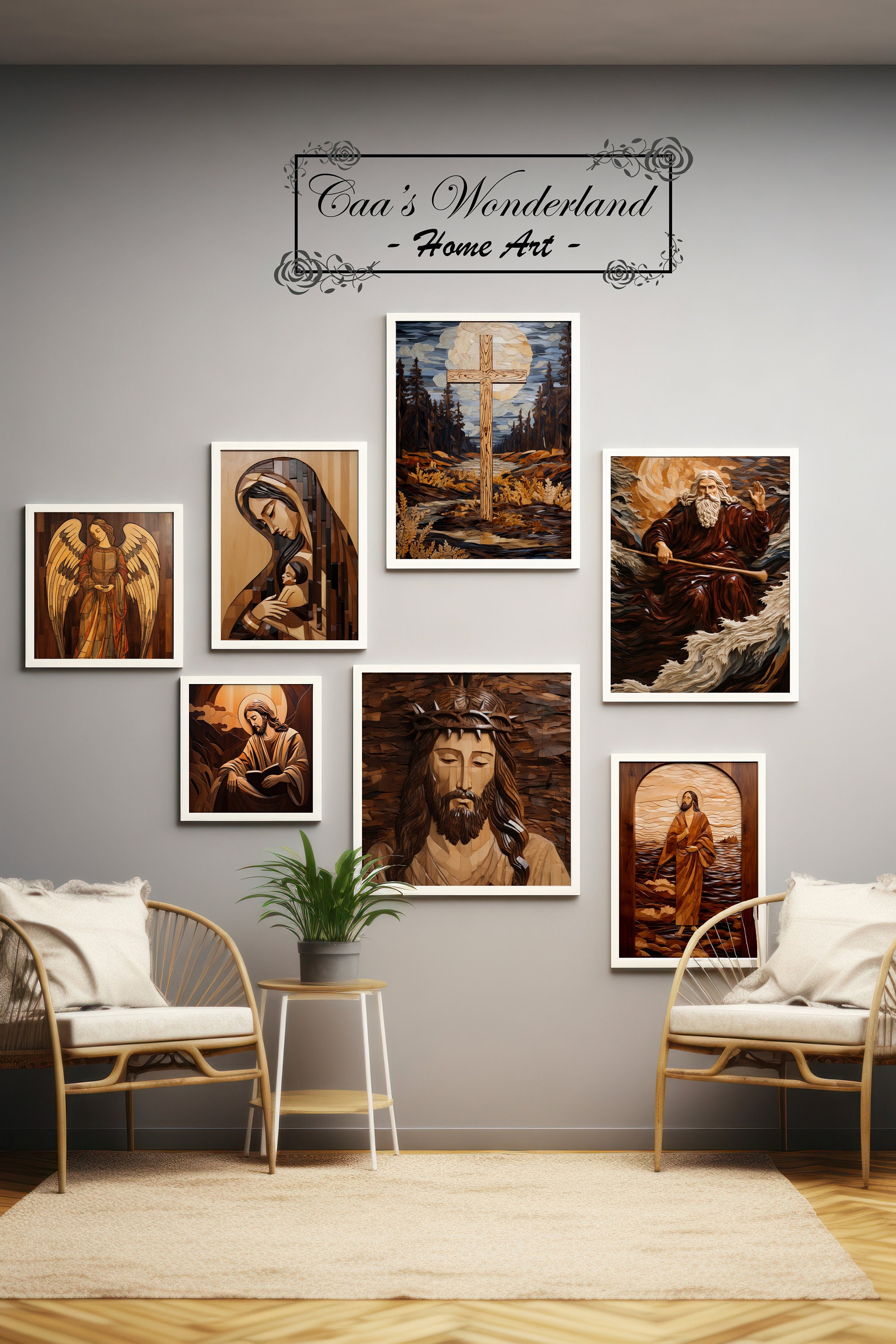 Christian Wood Inlay Wall Art Bundle, Christian Faux Veneer Carving ...