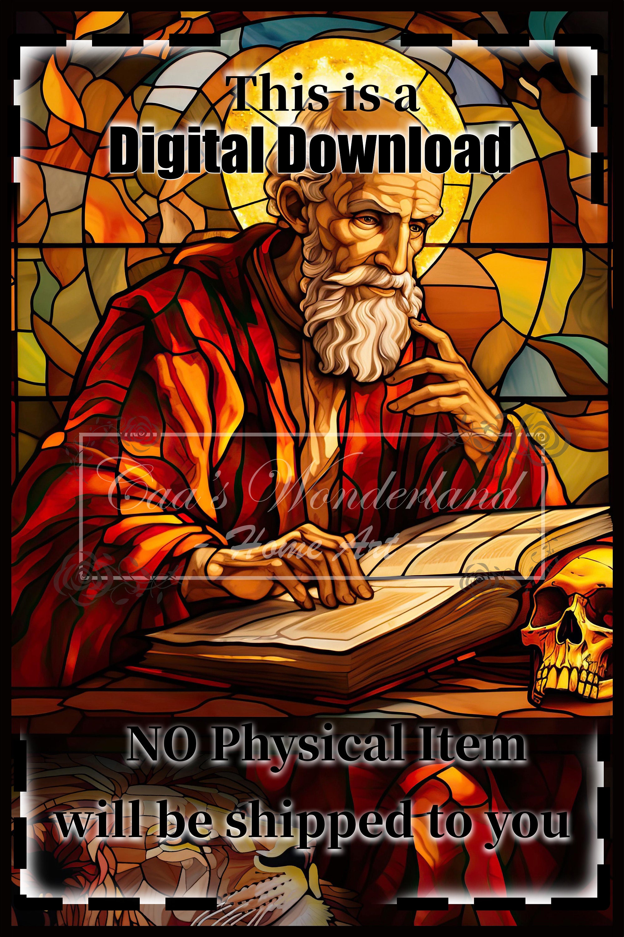 Saint Jerome Stained Glass Wall Art, Christian Faux Stained Glass ...