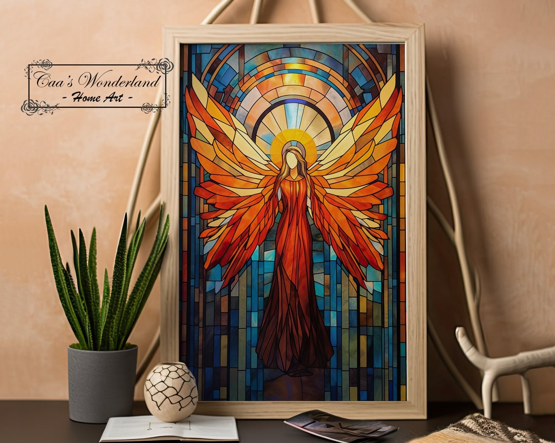 Angel Stained Glass Wall Art, Christian Faux Stained Glass, Printable ...