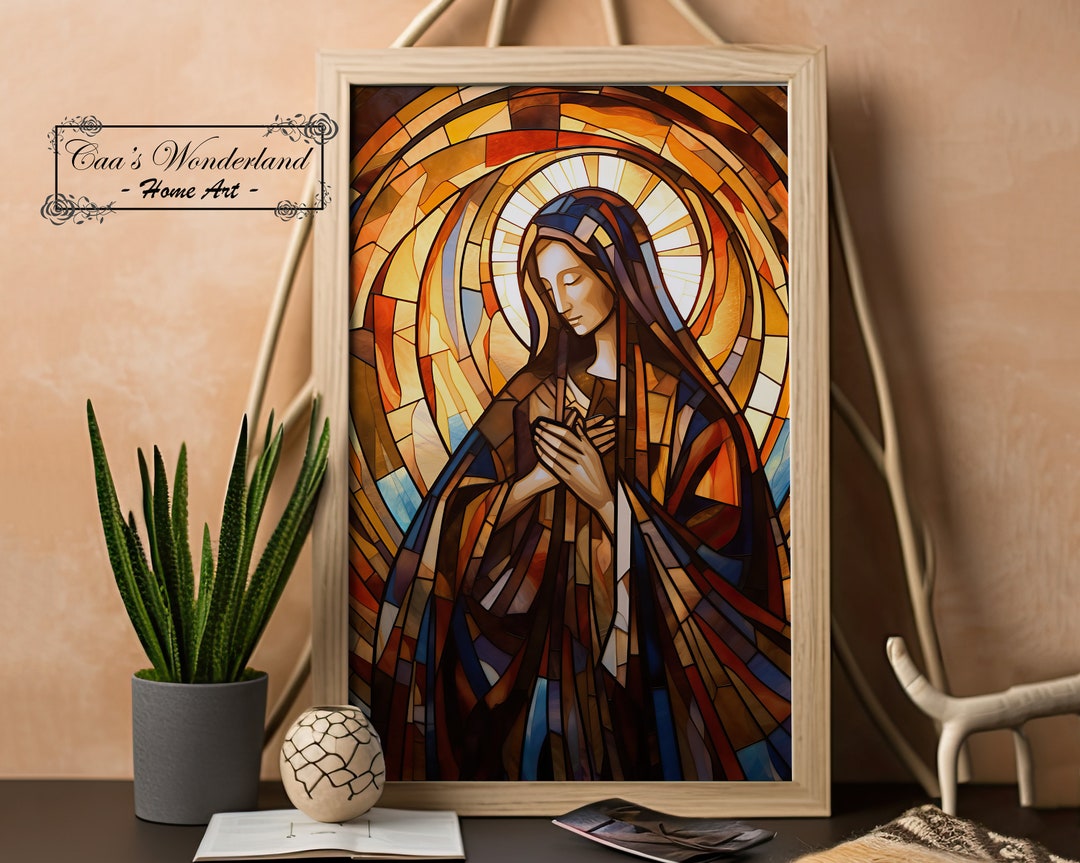 Virgin Mary Stained Glass Wall Art, Christian Faux Stained Glass ...