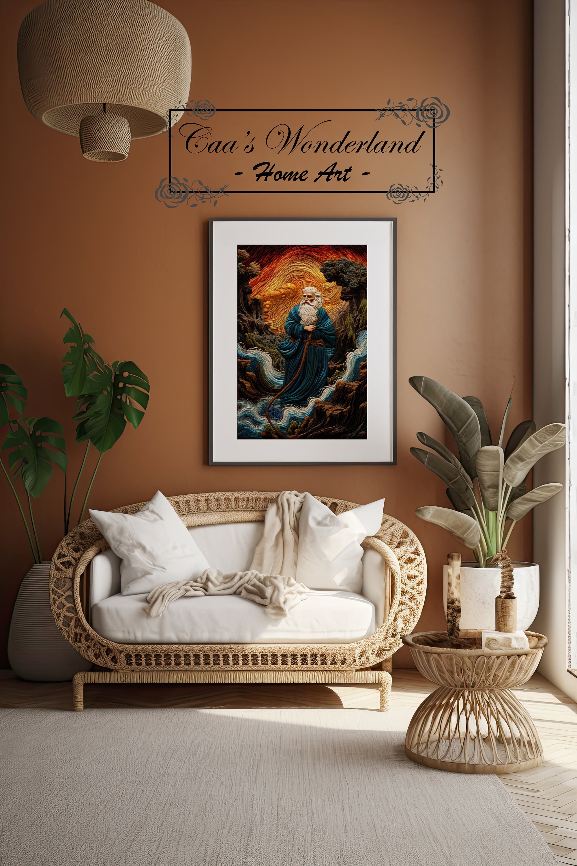 Moses Faux Embroidery Inspired Wall Art, Printable Religious Textile ...