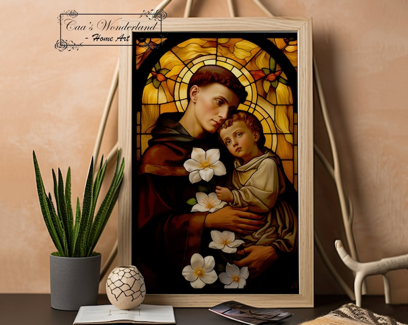 Saint Anthony of Padua Stained Glass Wall Art, Christian Faux Stained ...