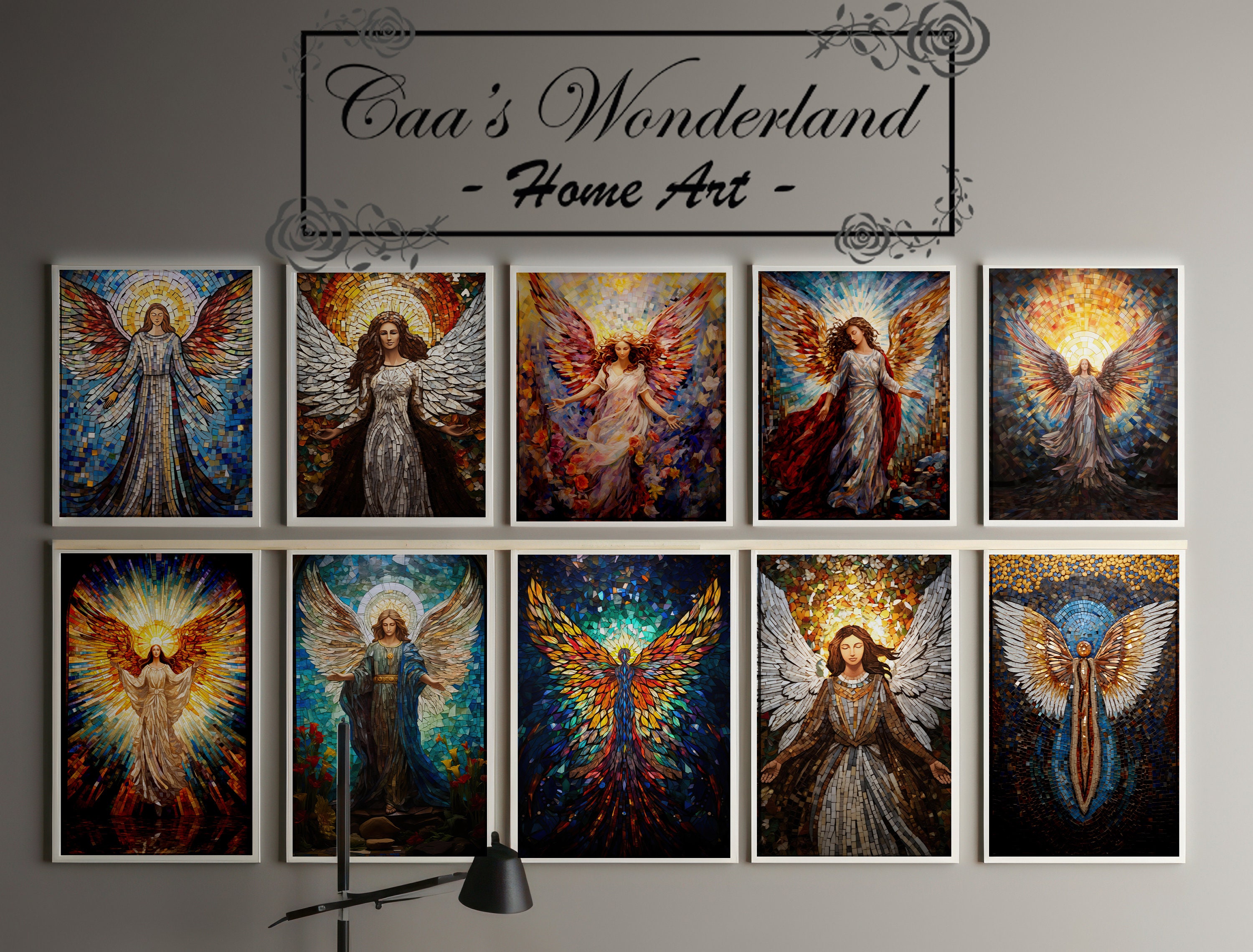 Mosaic Tiles Window Angel Wall Art, Christian Faux Stained Glass ...