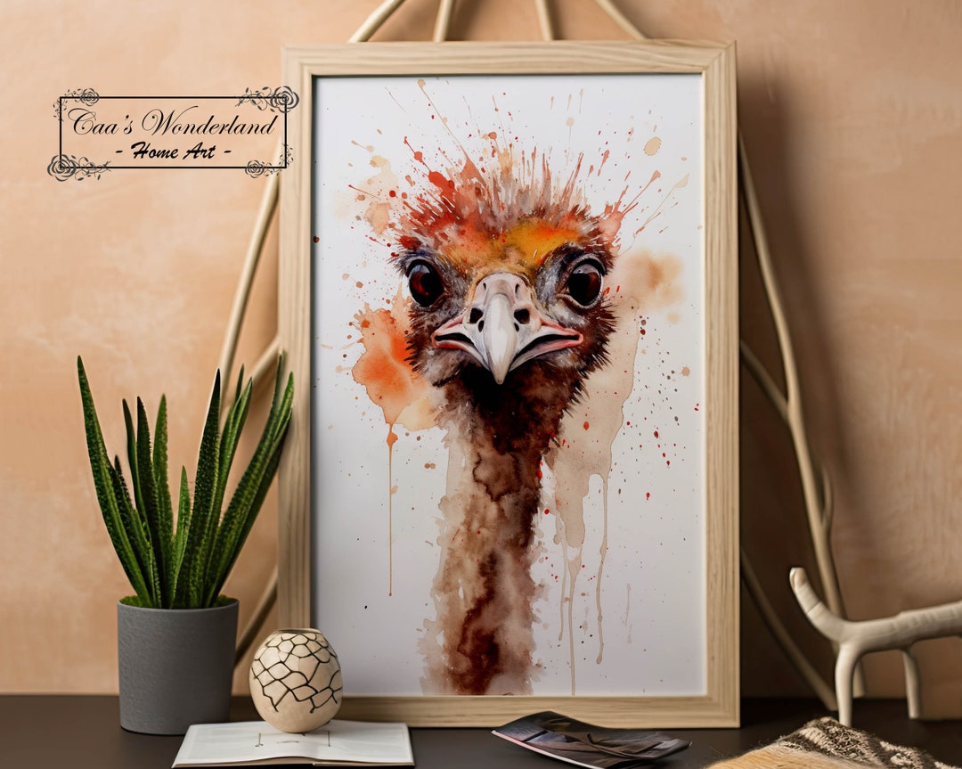 Ostrich Watercolor Painting Digital Wall Art, Vibrant Adorable Nursery ...